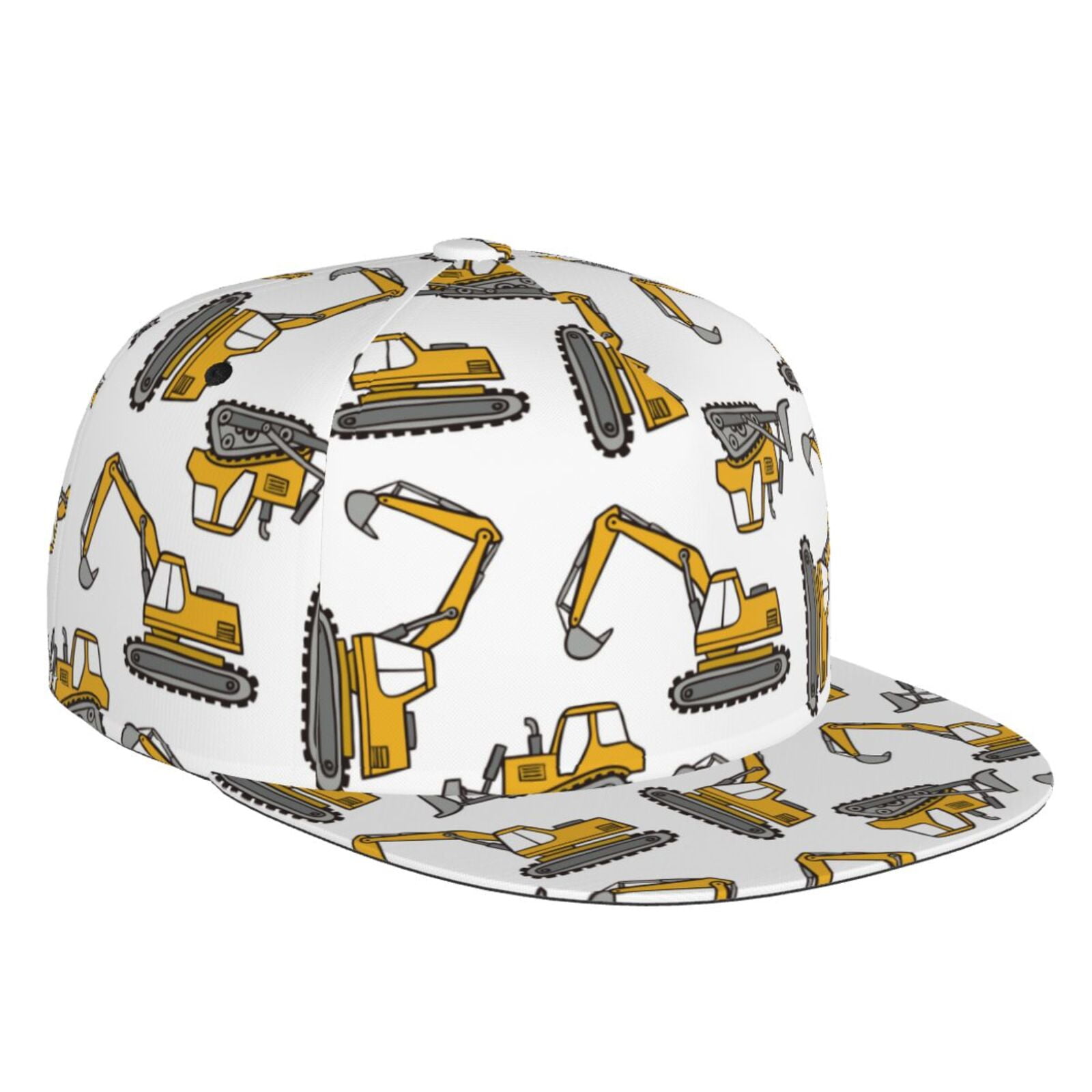 Daiia Funny Excavator print Flat Bill Hats Flat Brim Trucker Cap ...