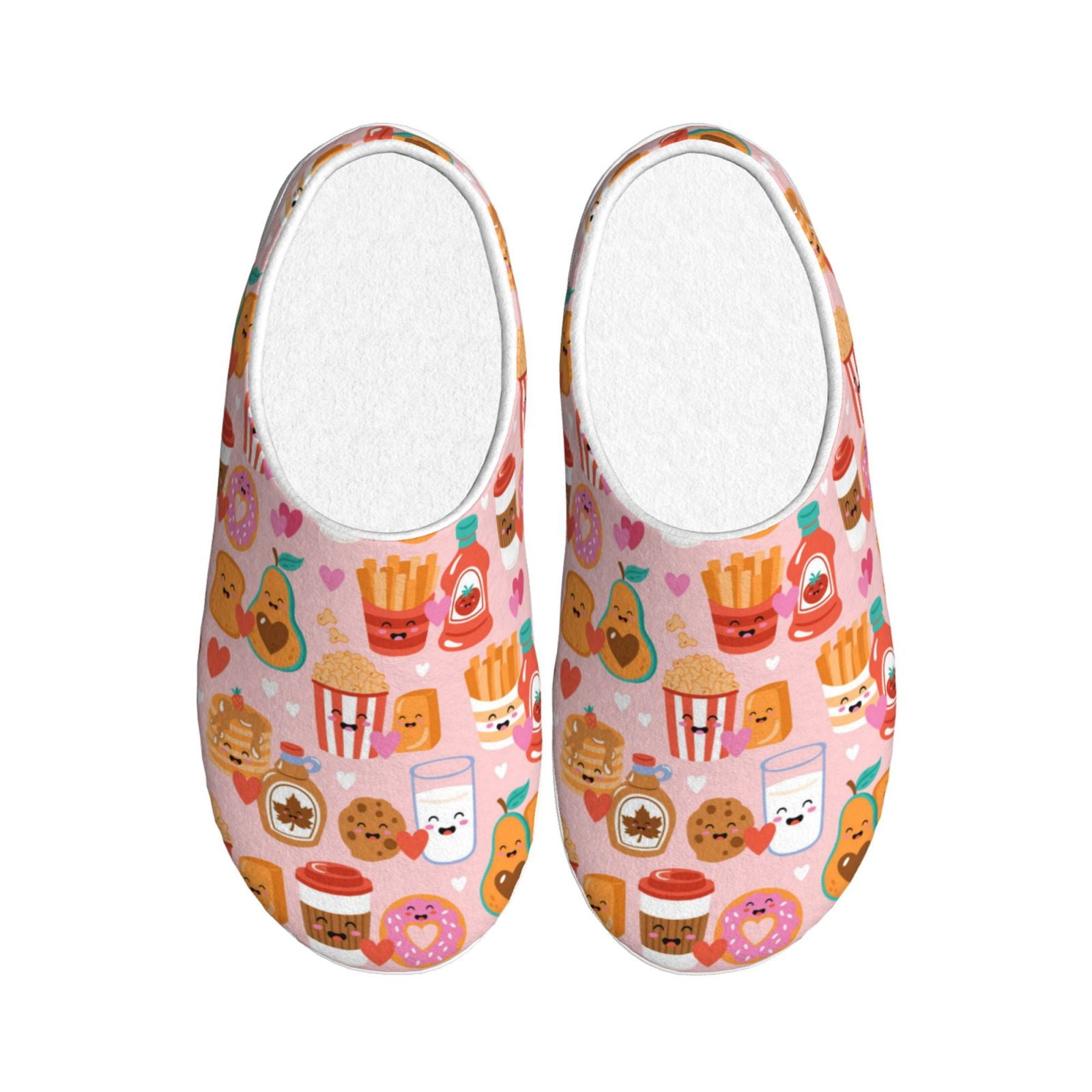 Daiia Funny Food Print Women’s Fuzzy Slippers Memory Foam Lightweight ...