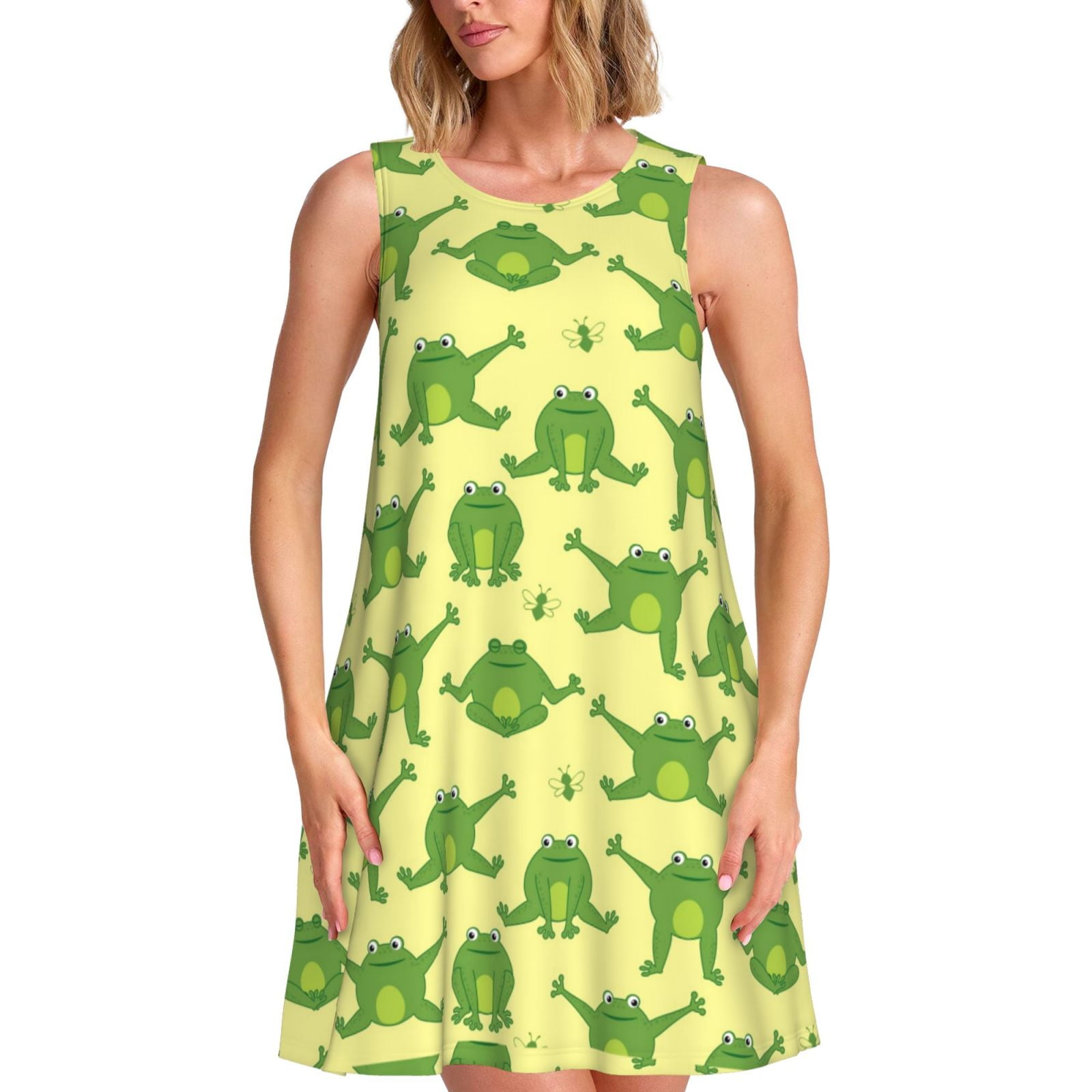 Daiia Funny Frogs Print Women's Dresses 2025 Trendy Short sleeve ...