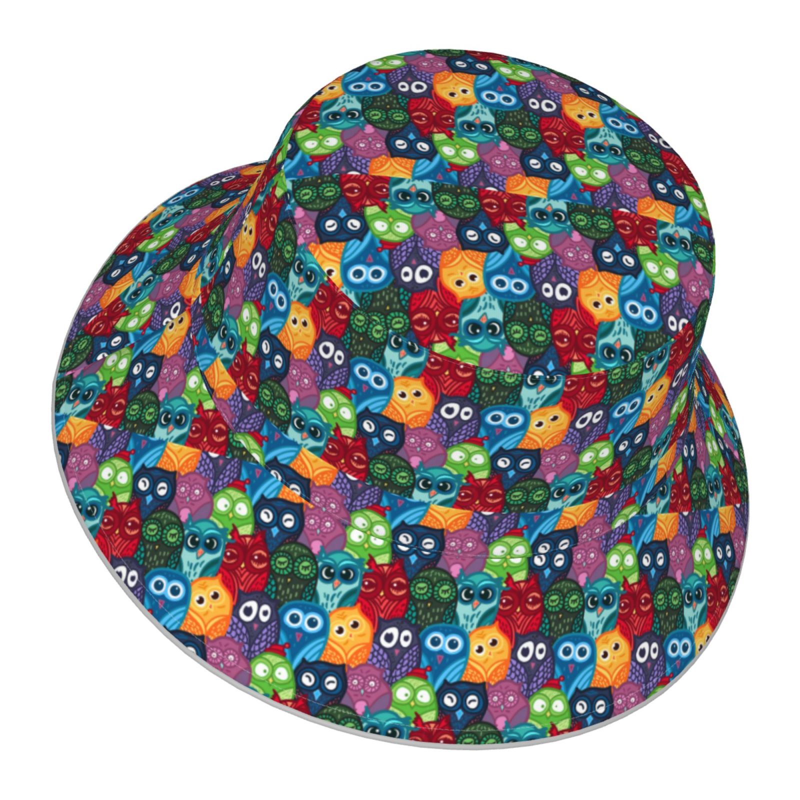 Daiia Funny Owls Pattern Bucket Hat - Trendy Cotton Sun Hat for Beach ...