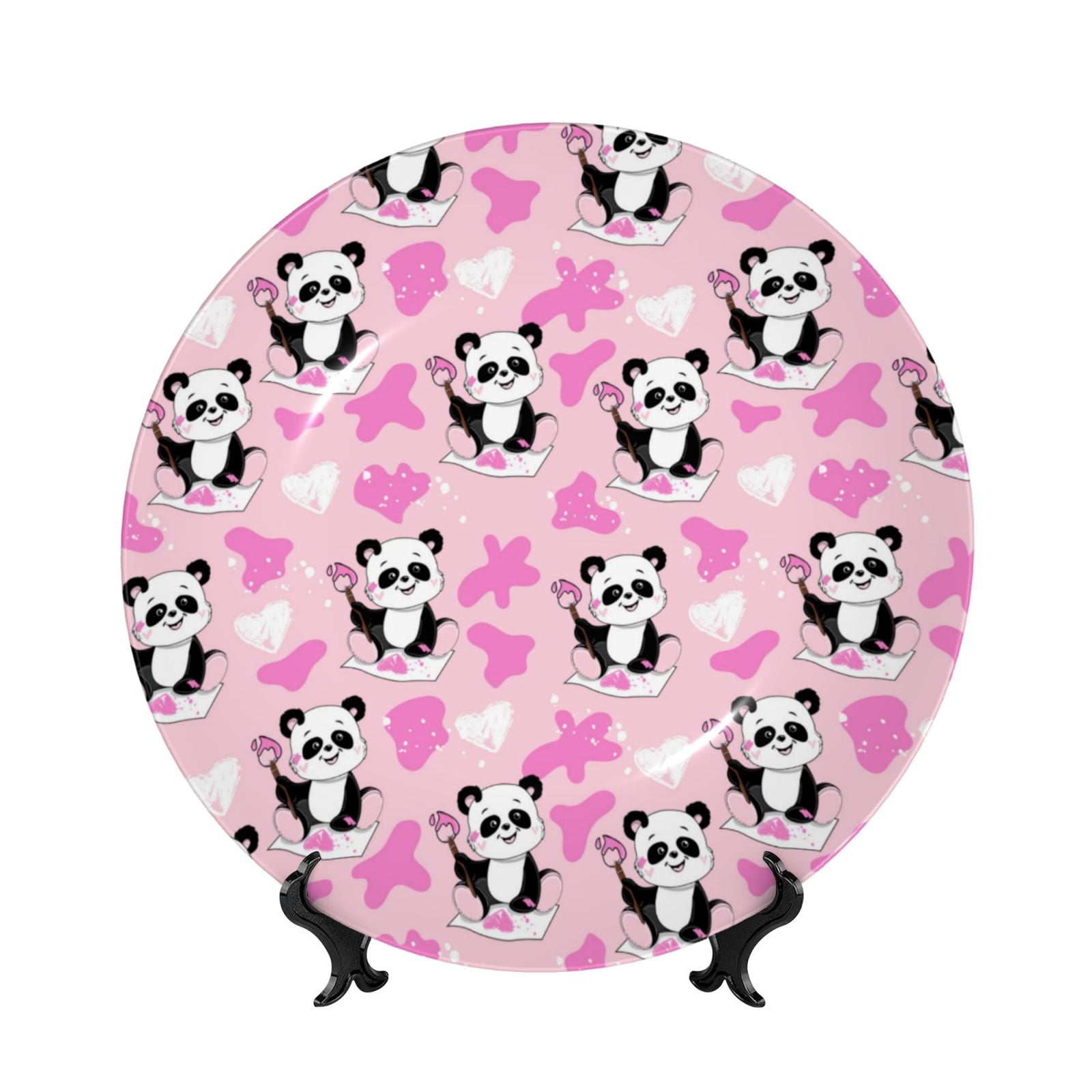 Daiia Funny Panda Draws A Heart Printed Pattern Ceramic Plate Dinner ...