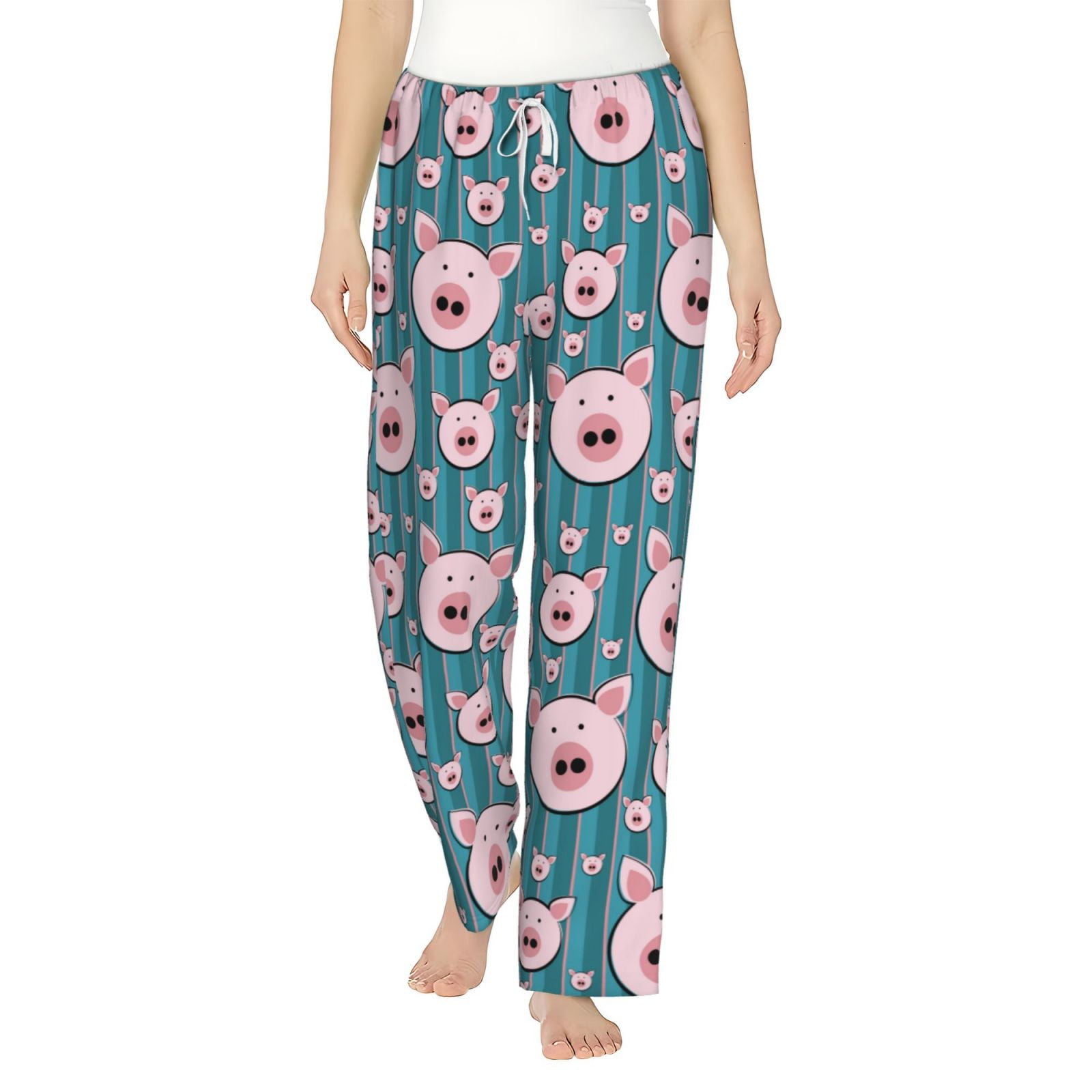 Daiia Funny Pig Faces Women's Sleep Pant with Pockets and Drawstring ...