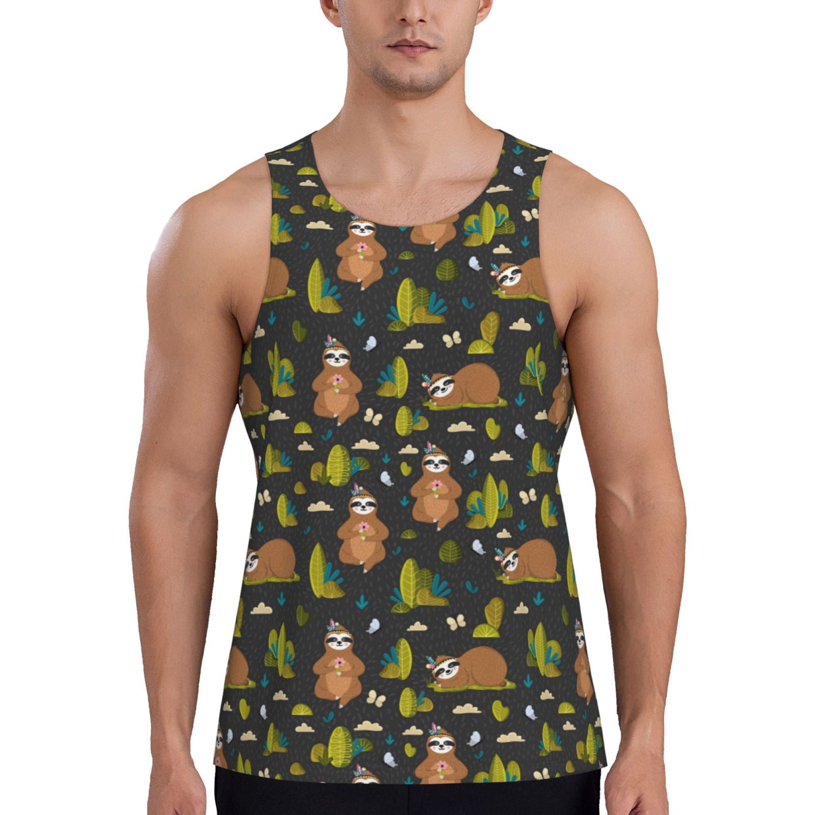 Daiia Funny Sloths In The Forest Printed Men's Quick Dry Fit Muscle ...