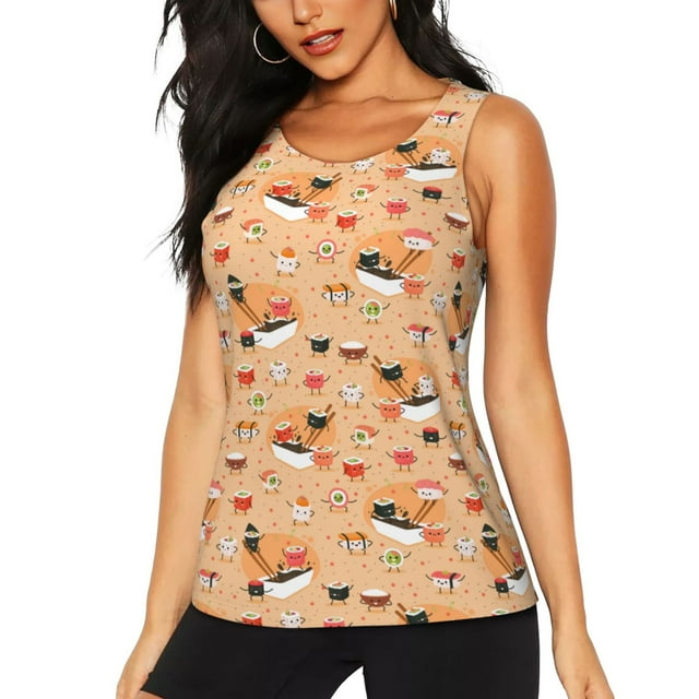 Daiia Funny Sushi Printed Womens Workout Tops for Women Quick-dry Tank ...