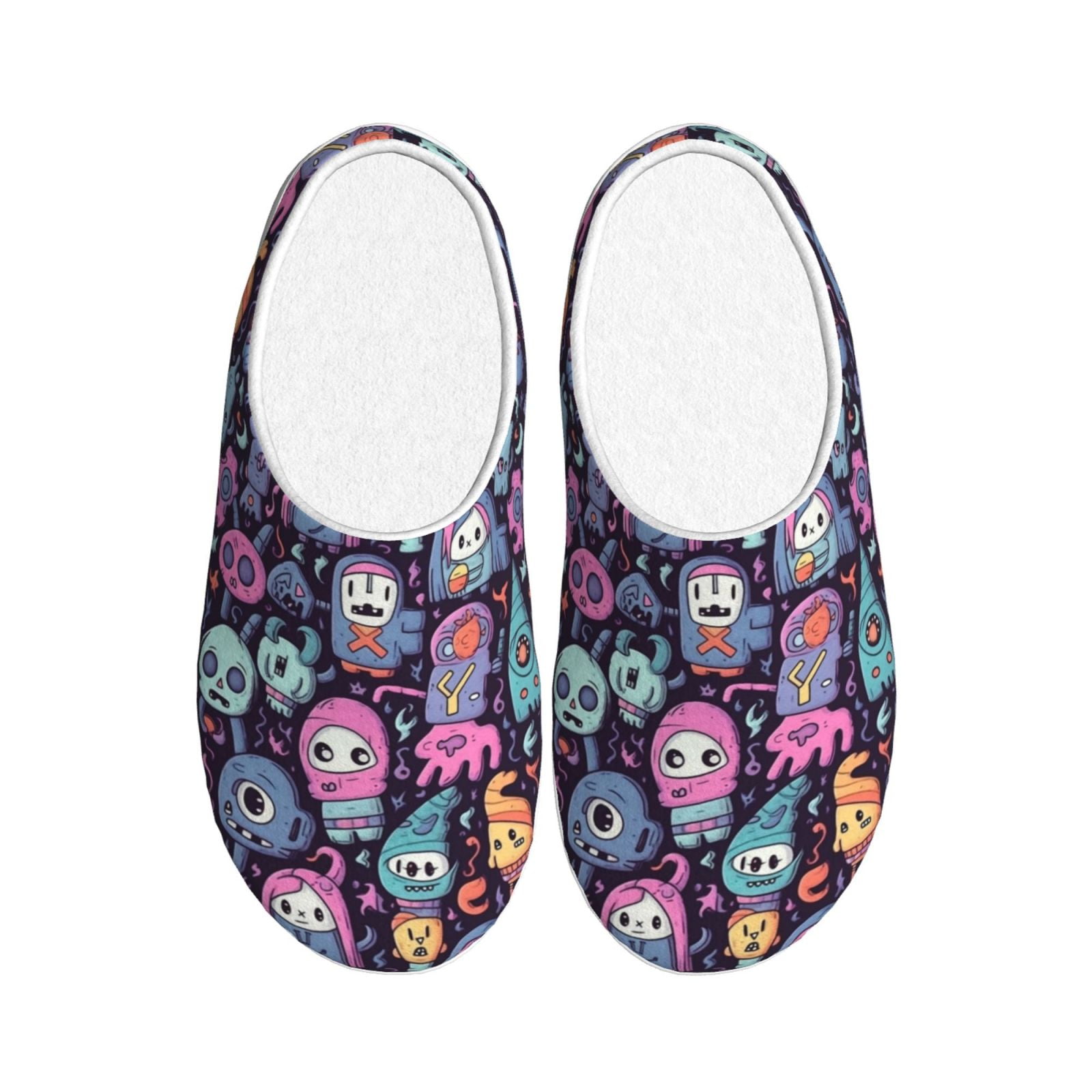 Daiia Funny colorful skull ghost Print Women’s Fuzzy Slippers Memory ...
