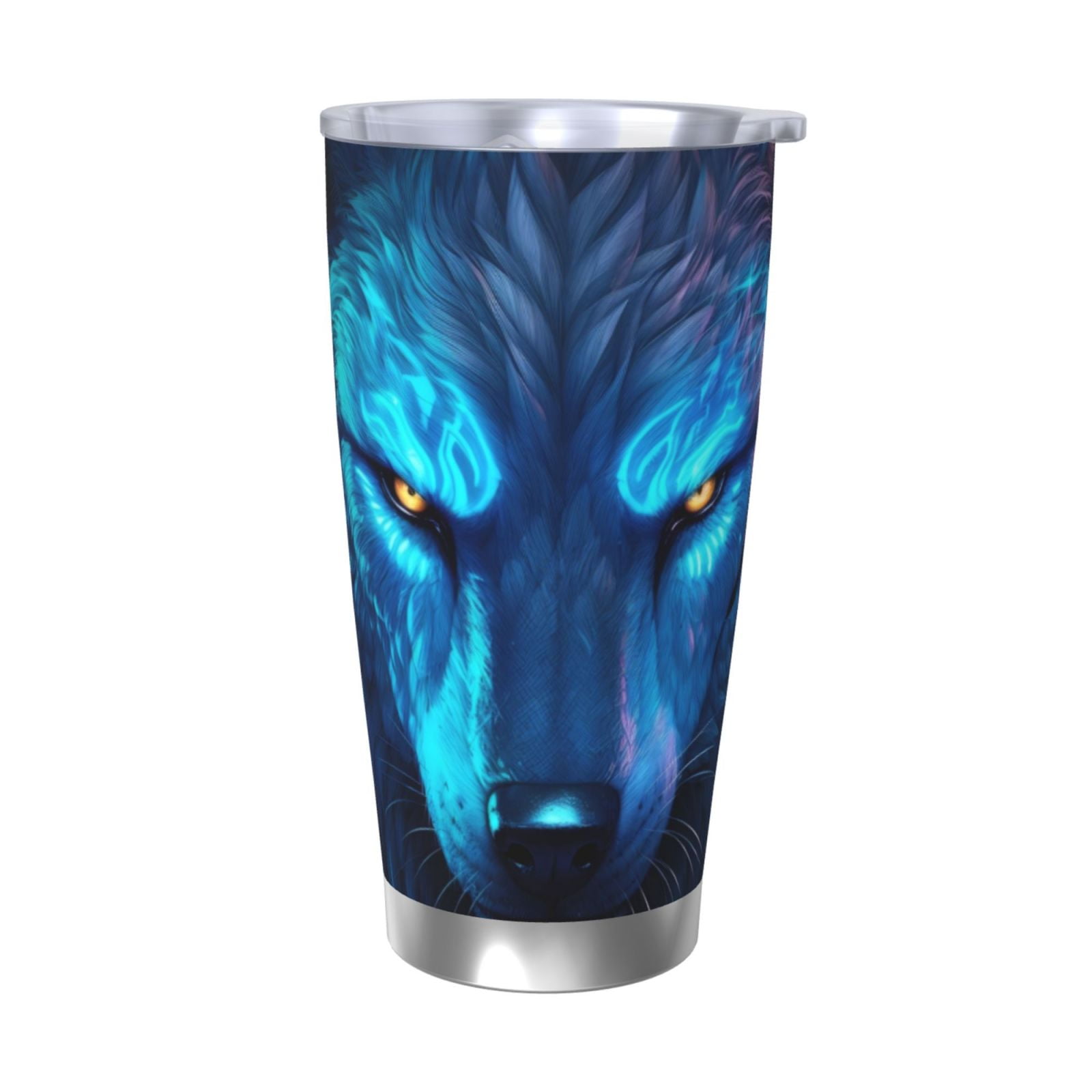 Daiia Futuristic Blue Light Wolf Printed 20oz Insulated Coffee Cup with ...