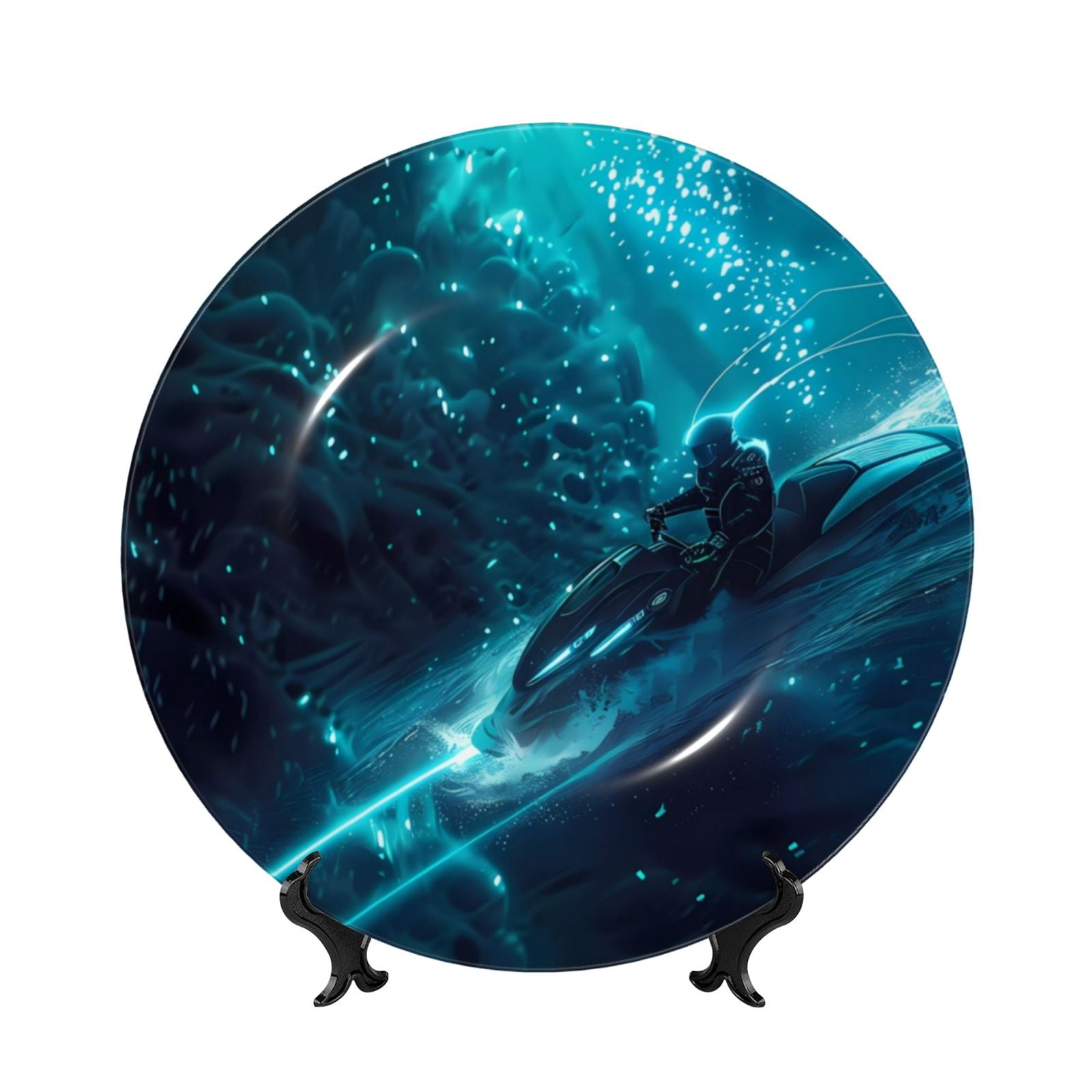 Daiia Futuristic Jet Ski Adventure Printed Pattern Ceramic Plate Dinner ...