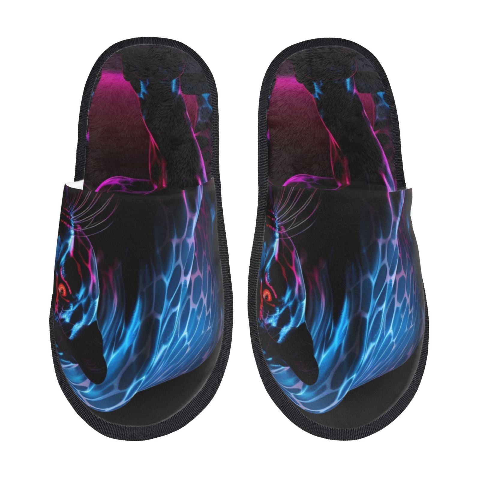 Daiia Futuristic Purple Panther Pattern Furry Slippers for Women and ...
