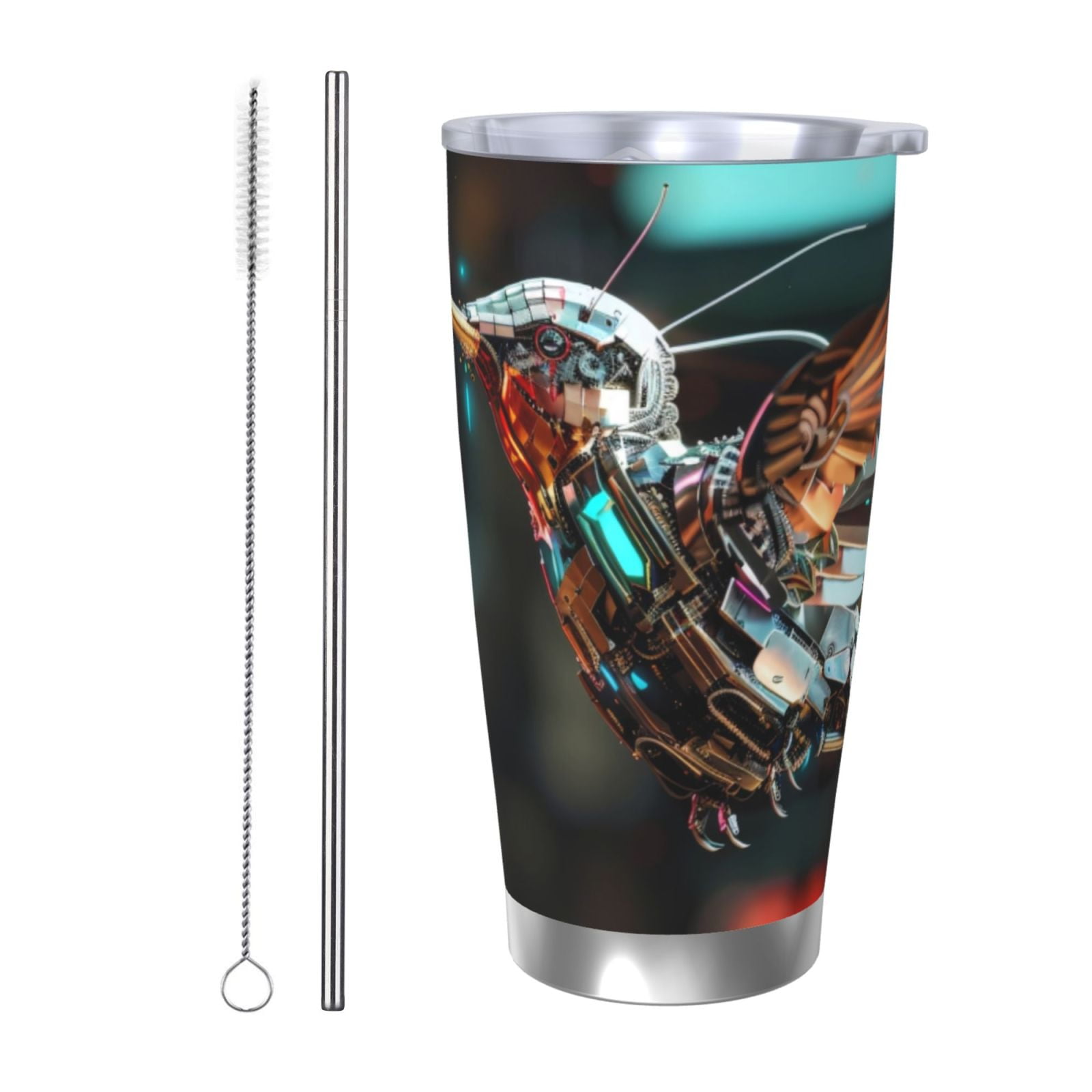 Daiia Futuristic Robot Hummingbird Printed 20oz Insulated Coffee Cup ...
