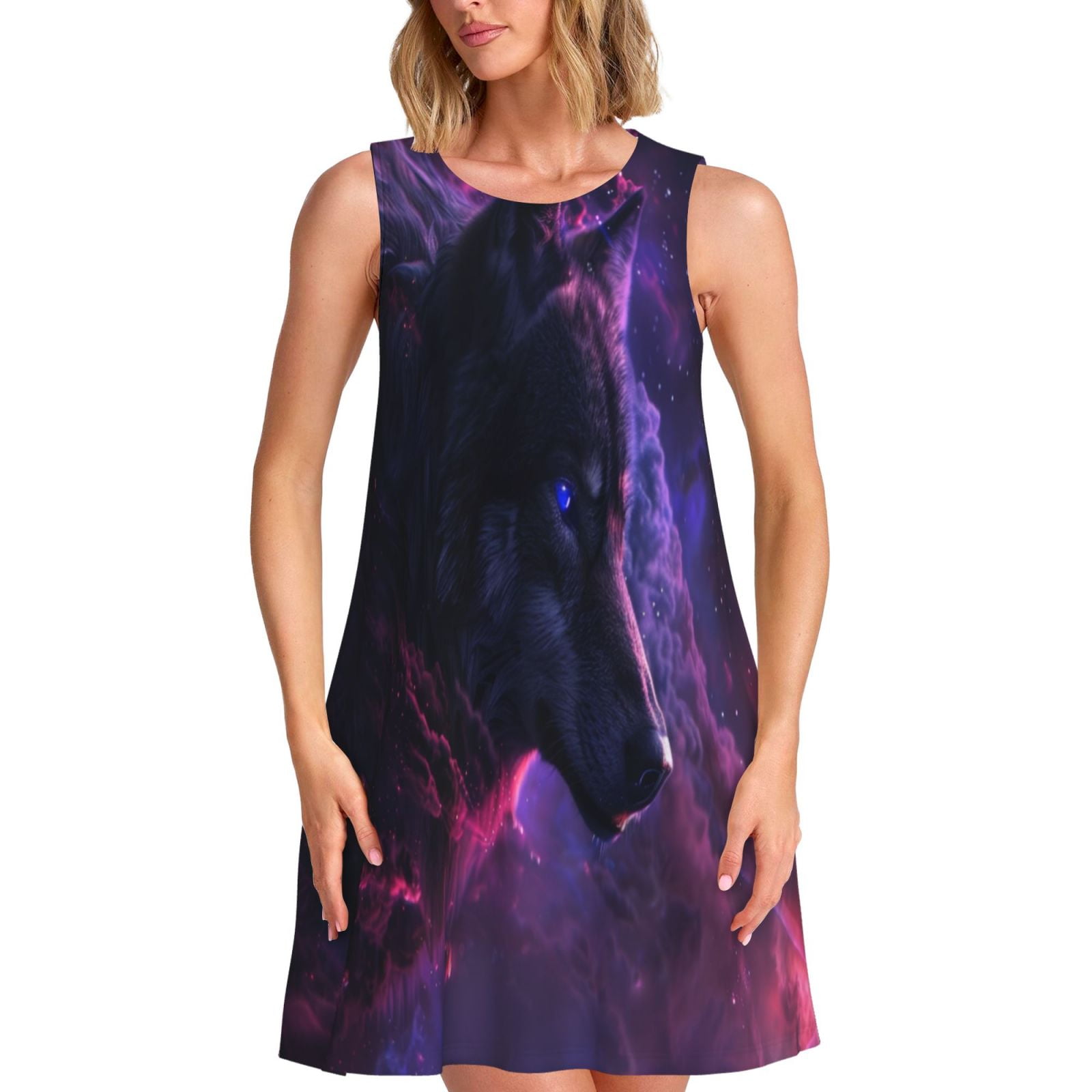Daiia Galactic Wolf Stare Print Women's Dresses 2025 Trendy Short ...