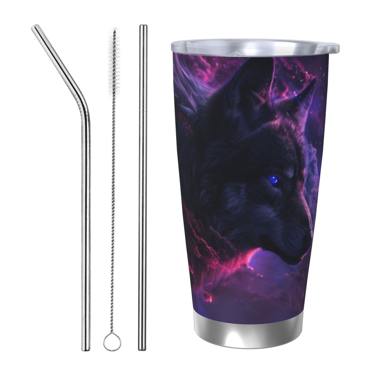 Daiia Galactic Wolf Stare Printed 20oz Insulated Coffee Cup with Straw ...