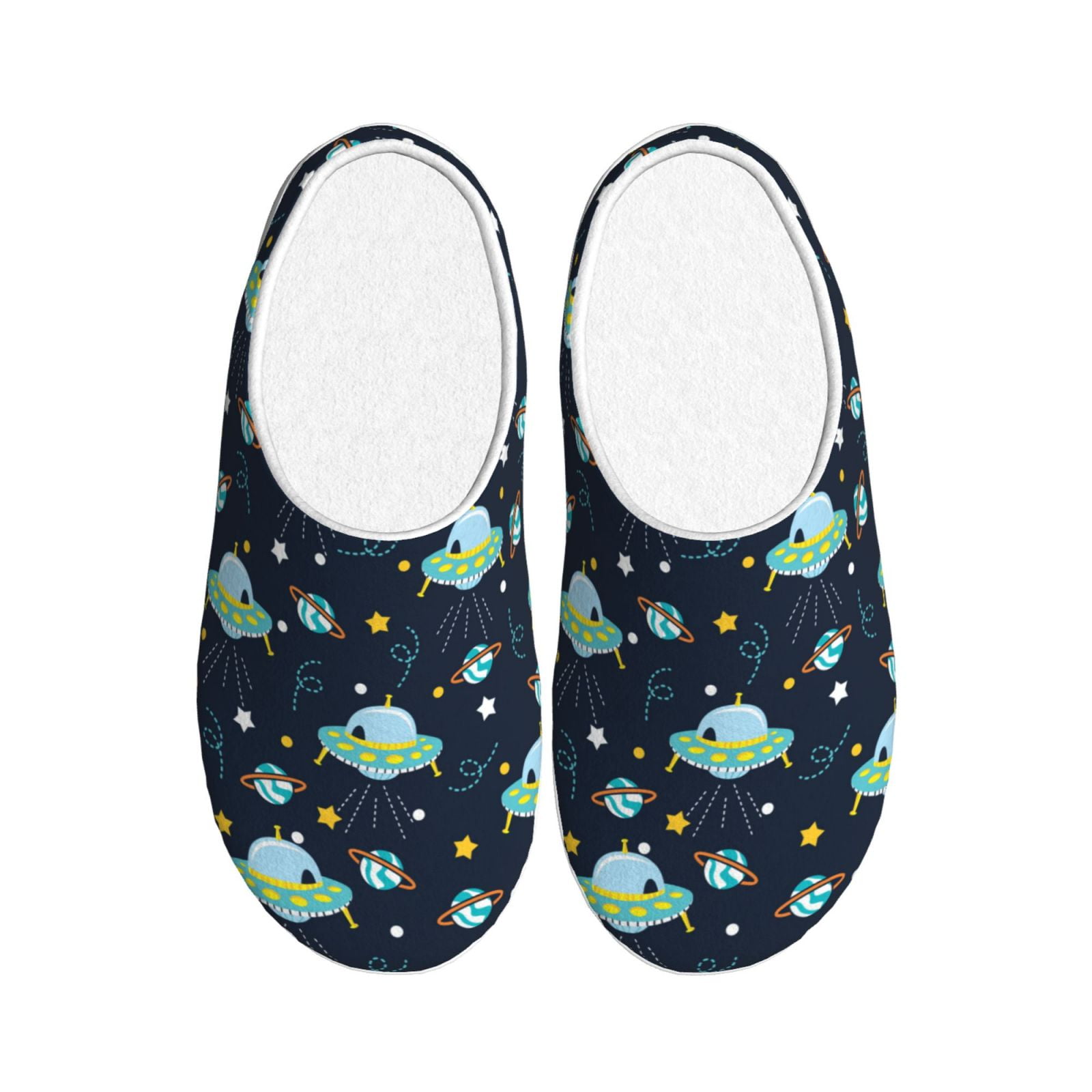Daiia Galaxy With Ufo Print Women’s Fuzzy Slippers Memory Foam ...