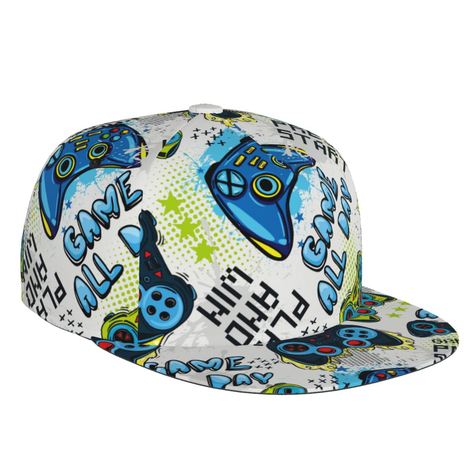 Daiia Game All Day print Flat Bill Hats Flat Brim Trucker Cap Baseball ...