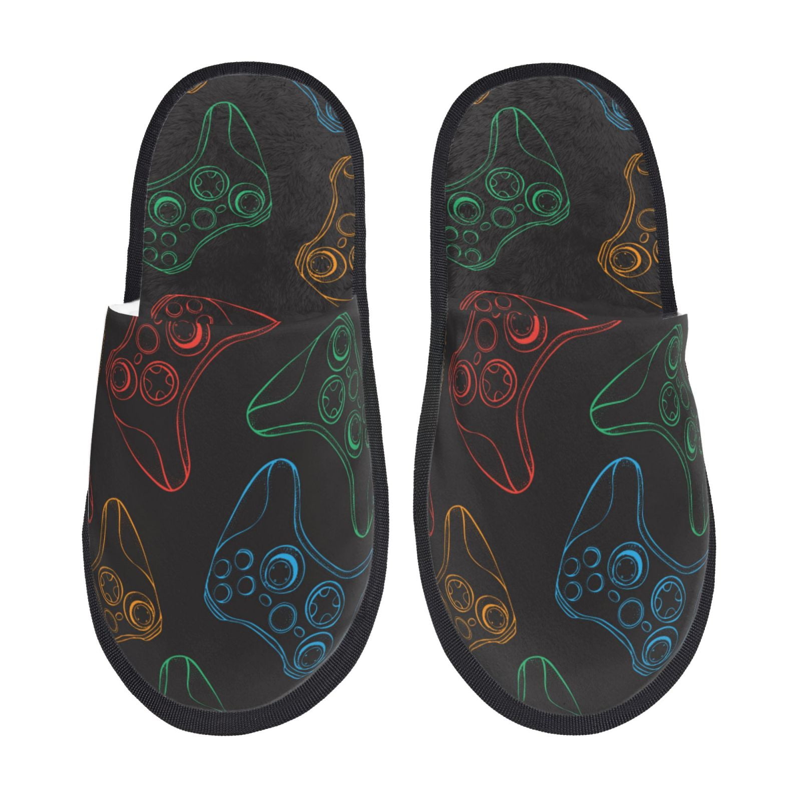 Daiia Gamepad Joystick Game Pattern Furry Slippers for Women and Men ...