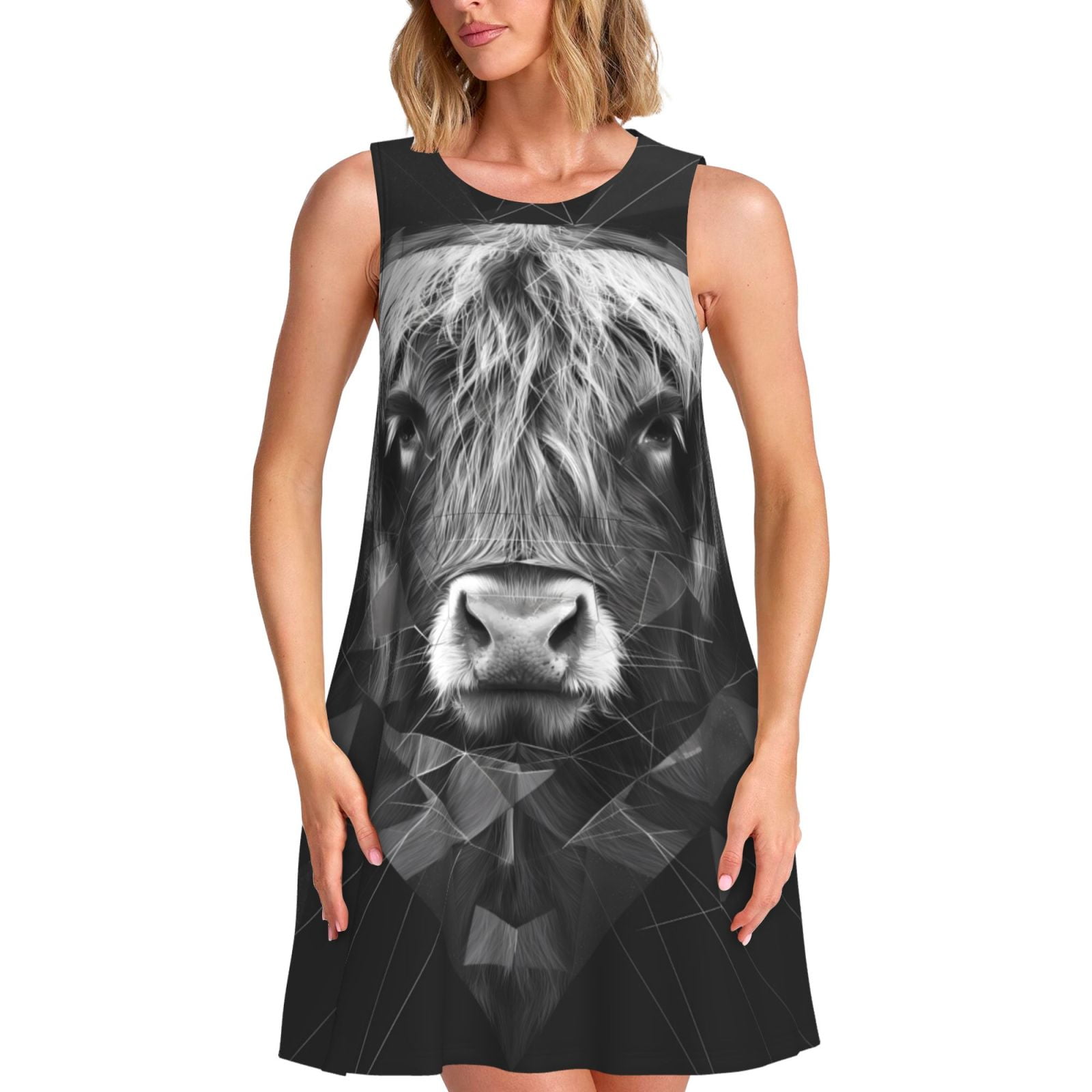 Daiia Geometric Bull Design Print Women's Dresses 2025 Trendy Short ...