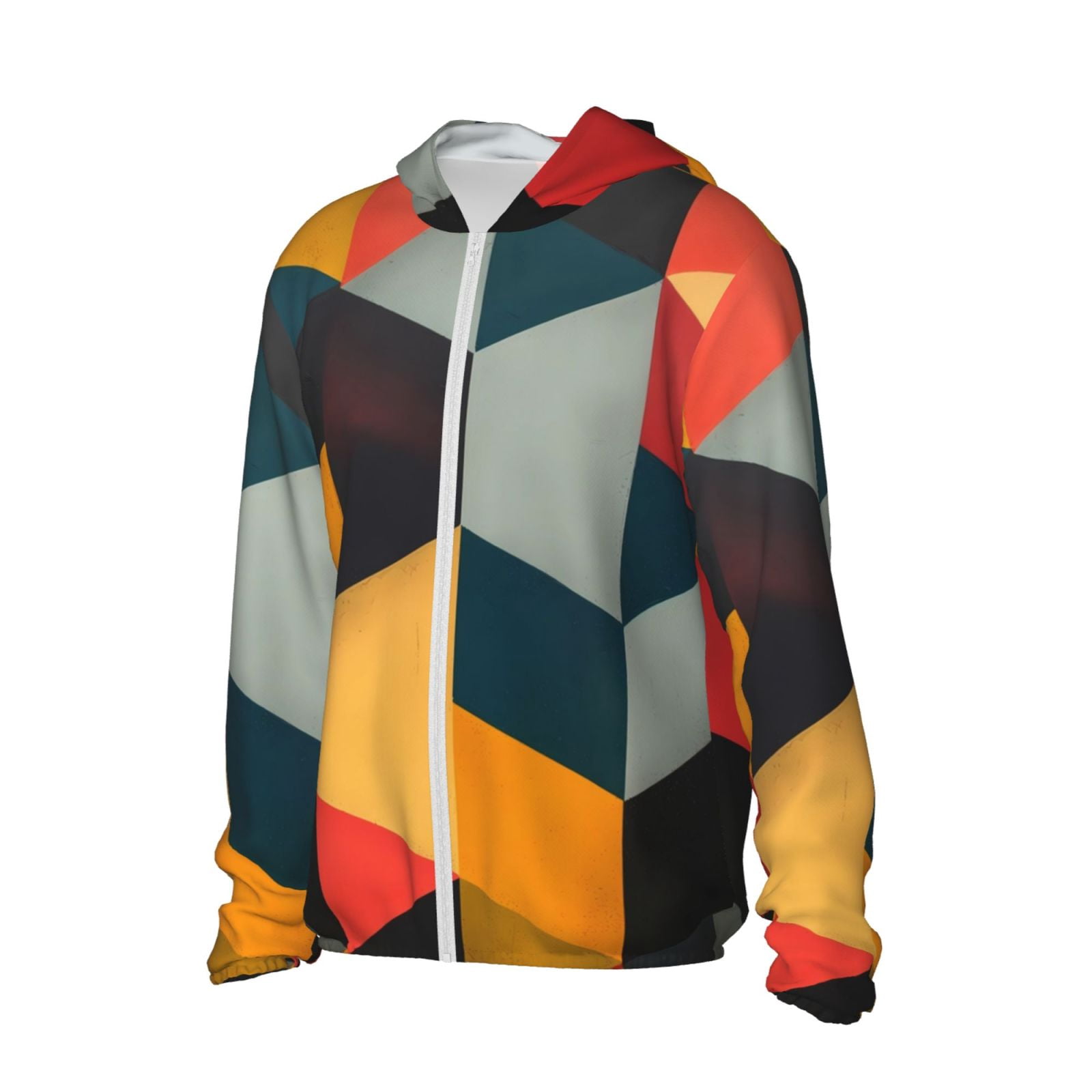 Daiia Geometric Cube Pattern Art UPF 50+ Sun Protection Hoodie Jacket ...