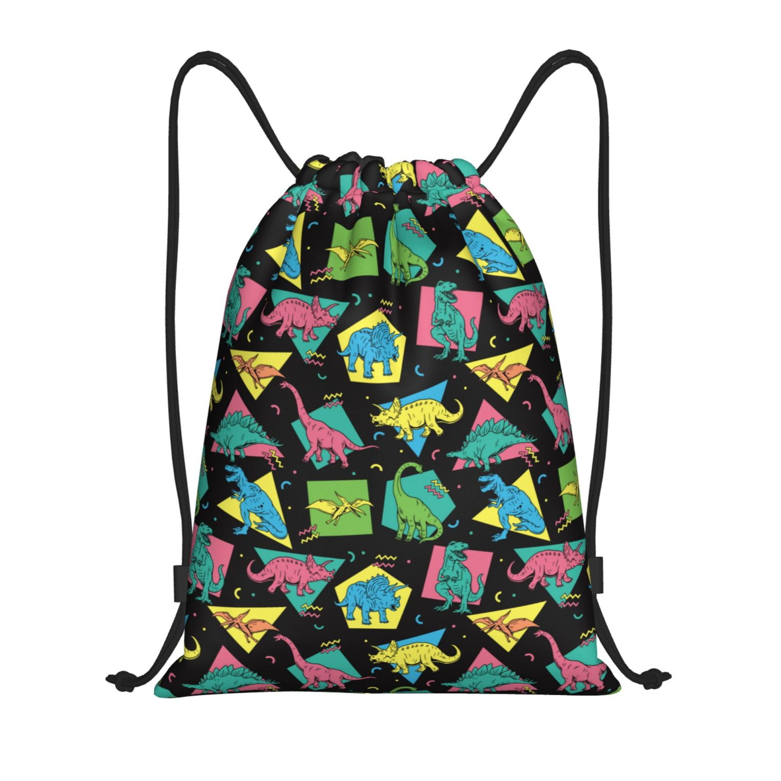 Daiia Geometric Dinosaur Pattern Drawstring Backpack, Gym Bag ...