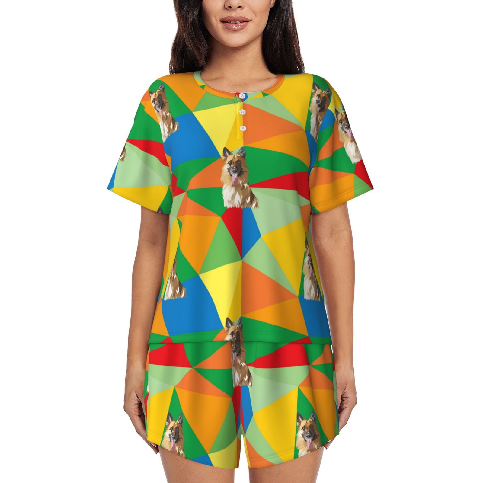 Daiia German Shepherd Dog Pattern Womens Pajama Sets Short Sleeve ...