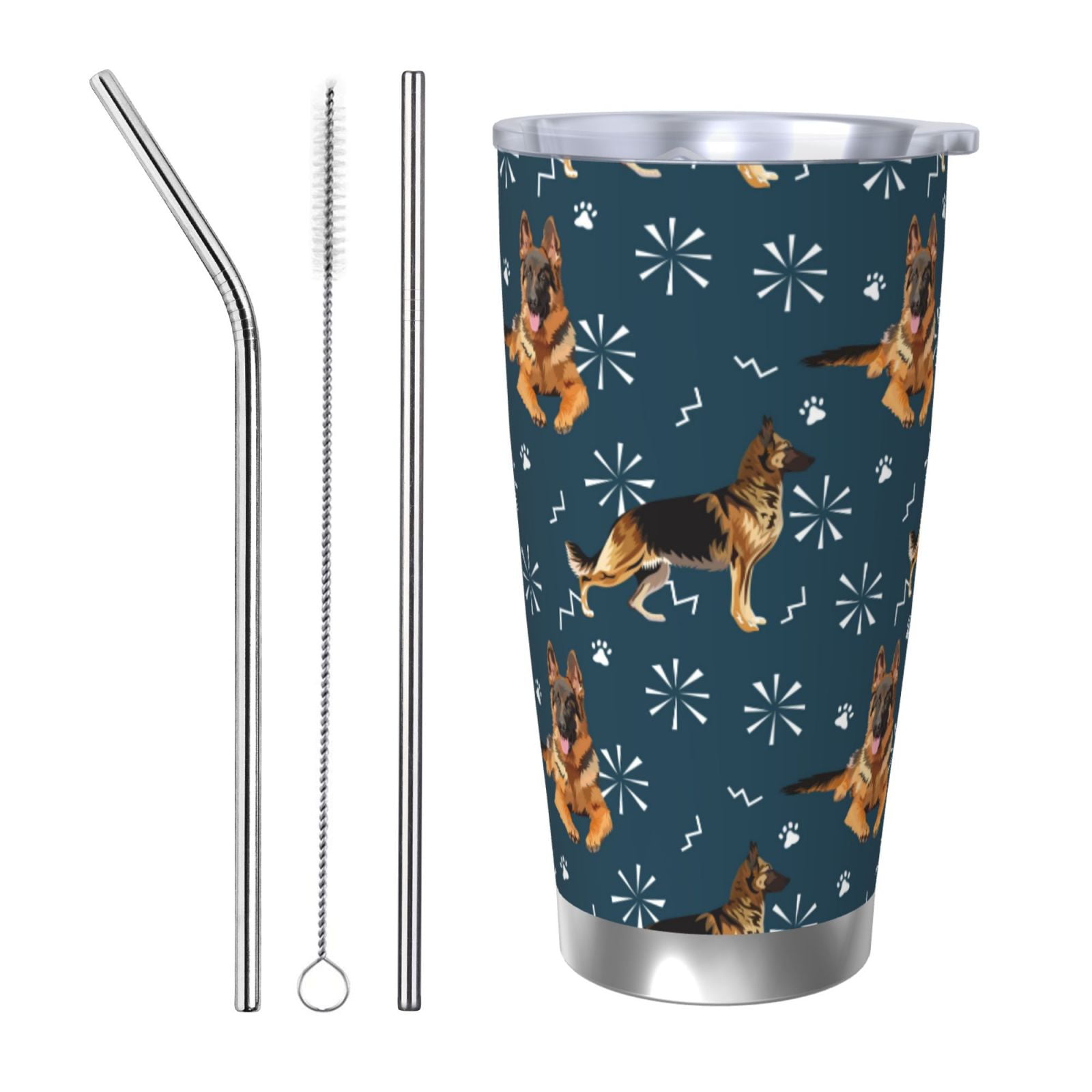 Daiia German Shepherd Dog Printed 20oz Insulated Coffee Cup with Straw ...