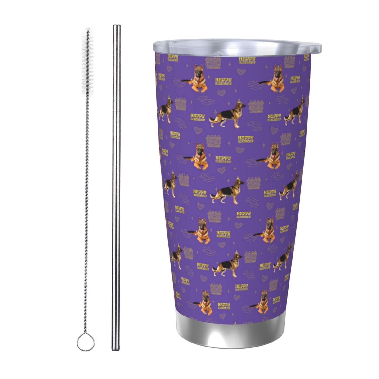 Daiia German Shepherd Dog Printed 20oz Insulated Coffee Cup with Straw ...