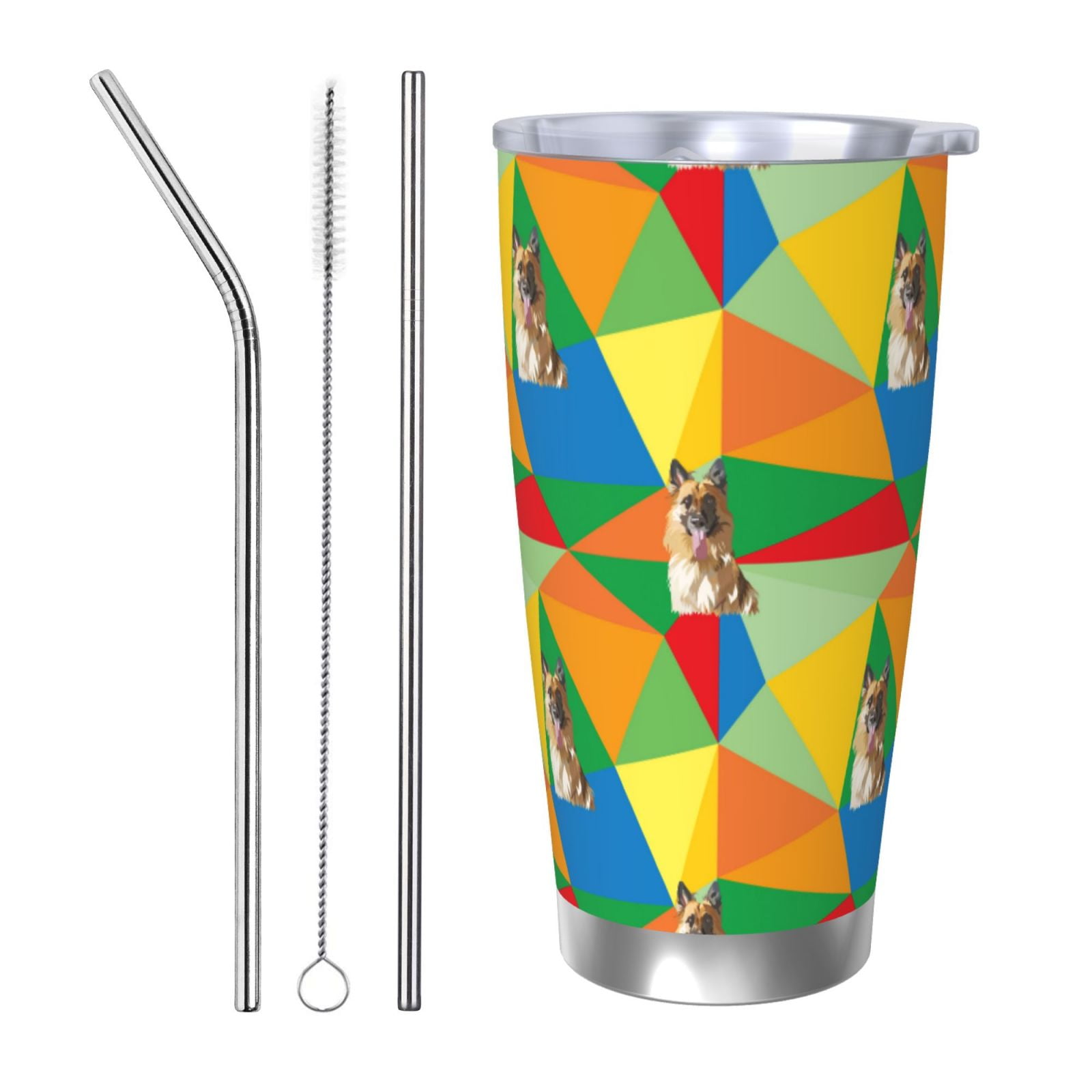 Daiia German Shepherd Dog Printed 20oz Insulated Coffee Cup with Straw ...