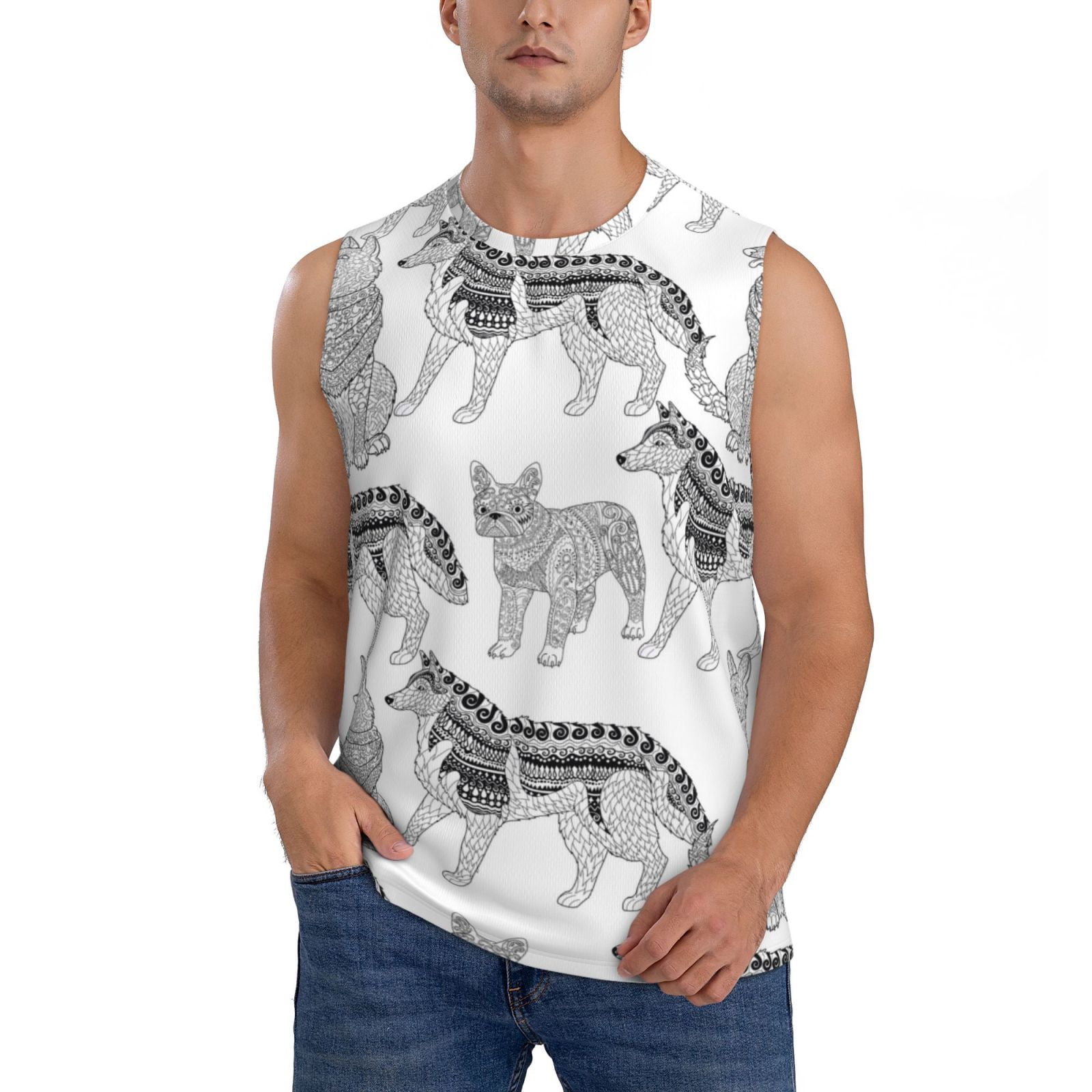 Daiia German Shepherd Dog Printed Men's Tank Tops,Casual Soft ...