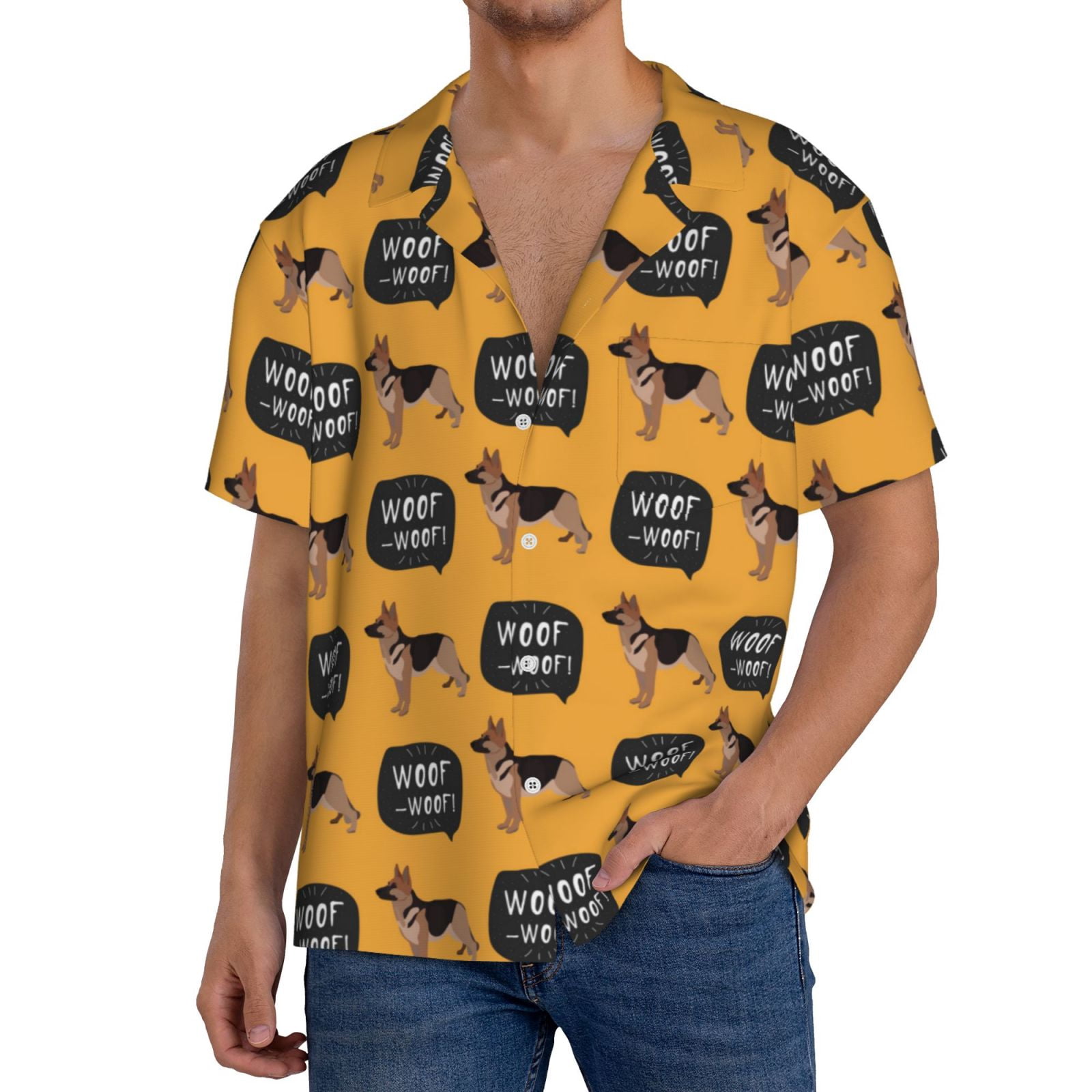 Daiia German Shepherd Woof Men's Linen Shirts Short Sleeve Casual ...