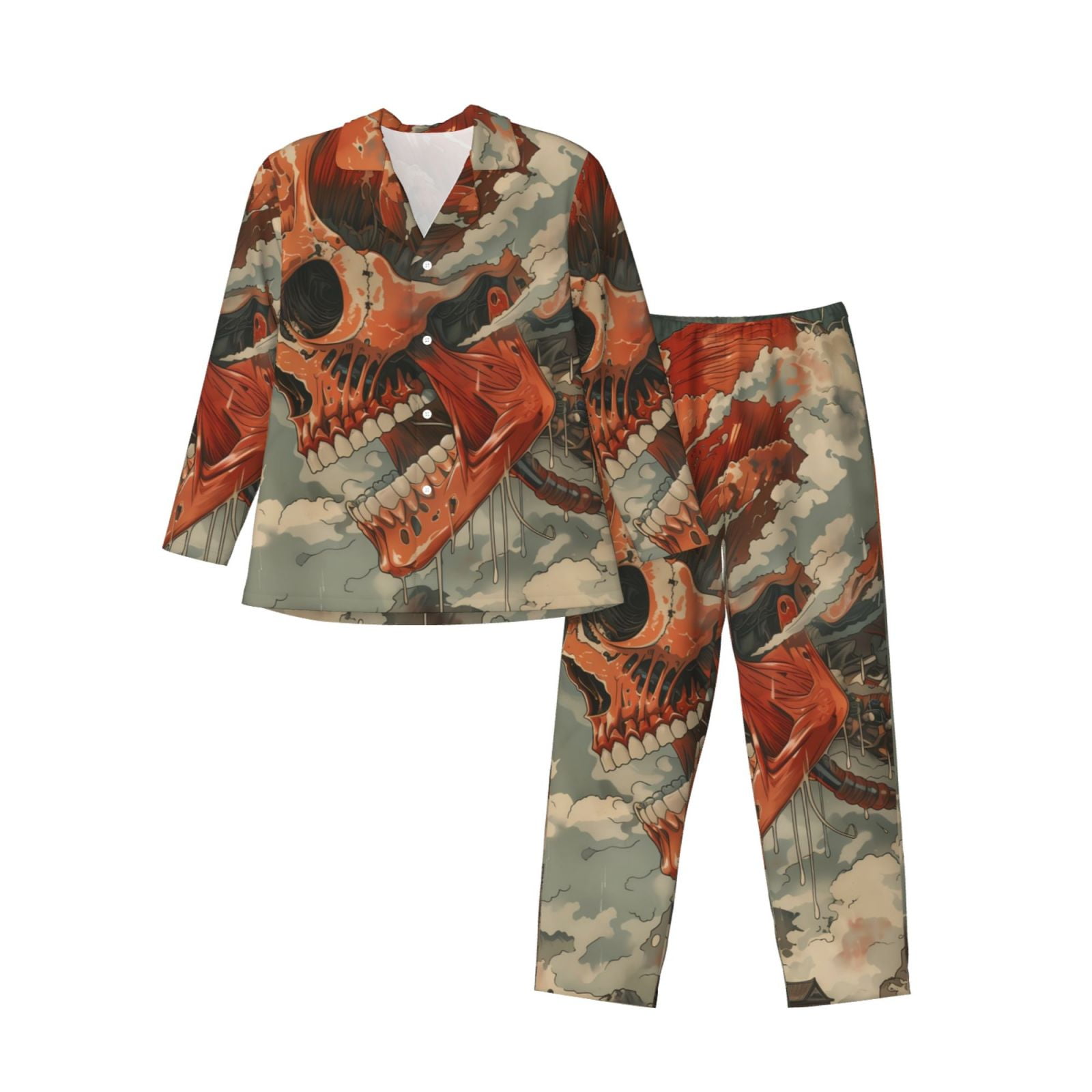 Daiia Gigantic Skull In Clouds for Men's Long-Sleeved Pajama Set – Soft ...