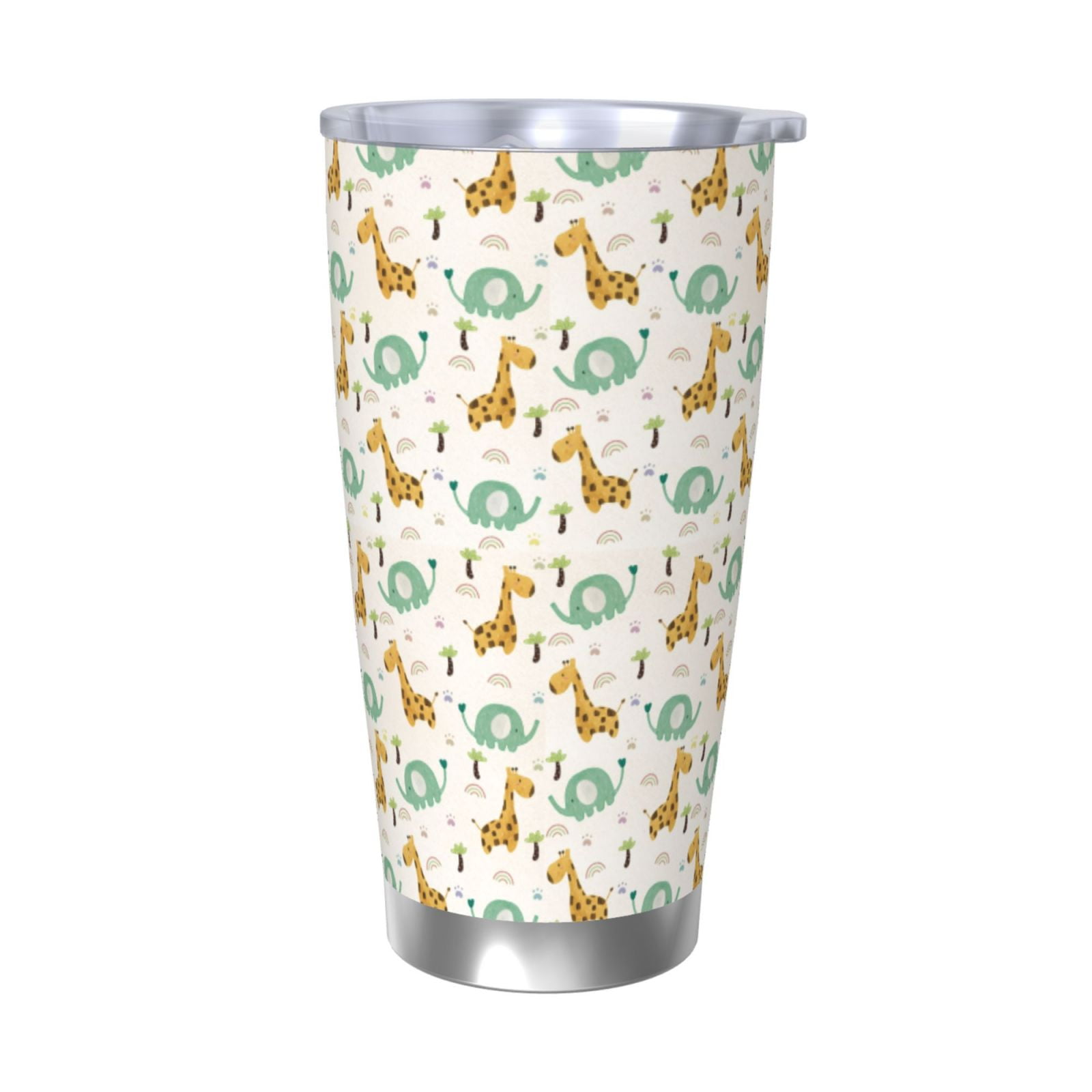 Daiia Giraffe And Elephant Printed 20oz Insulated Coffee Cup with Straw ...