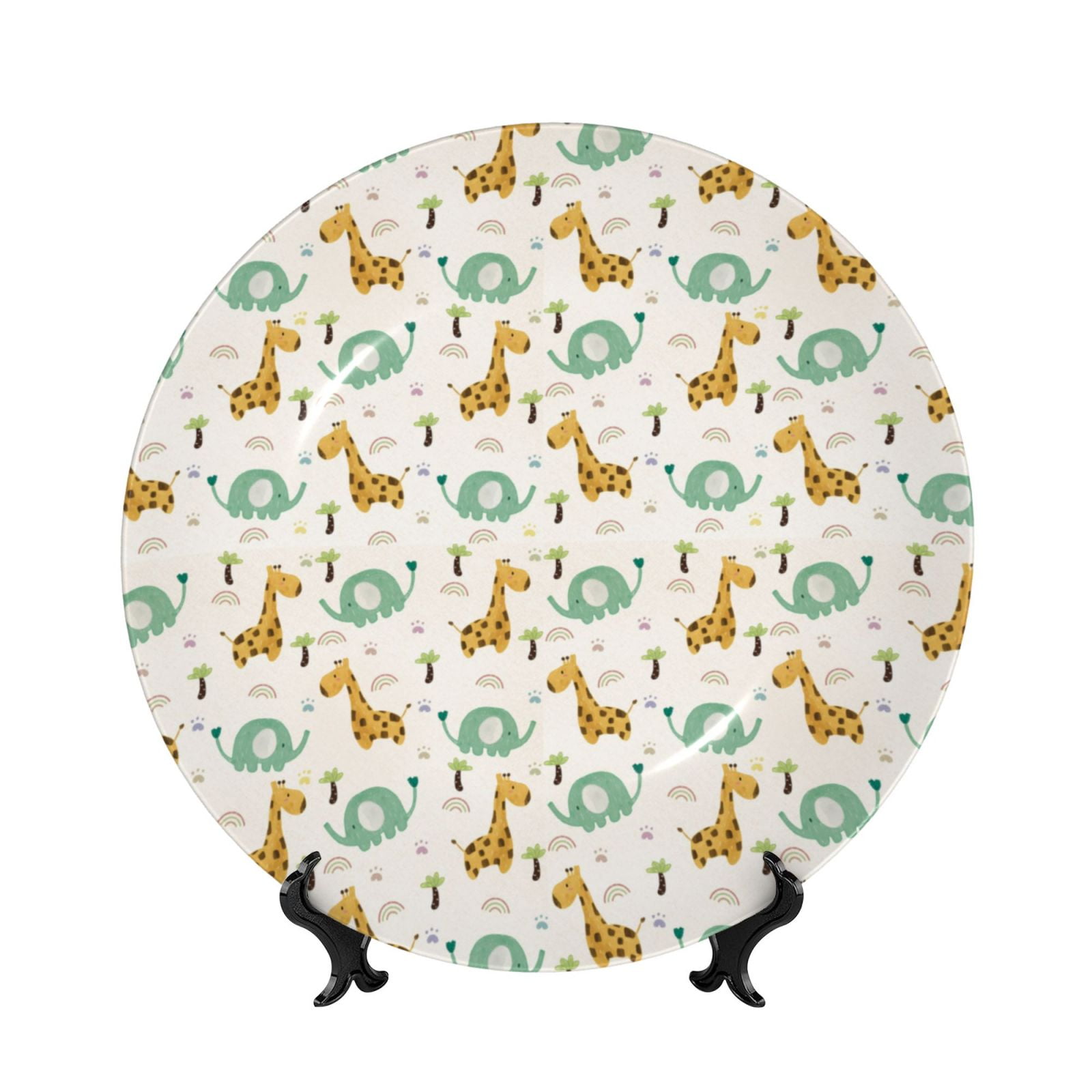 Daiia Giraffe And Elephant Printed Pattern Ceramic Plate Dinner Plates ...