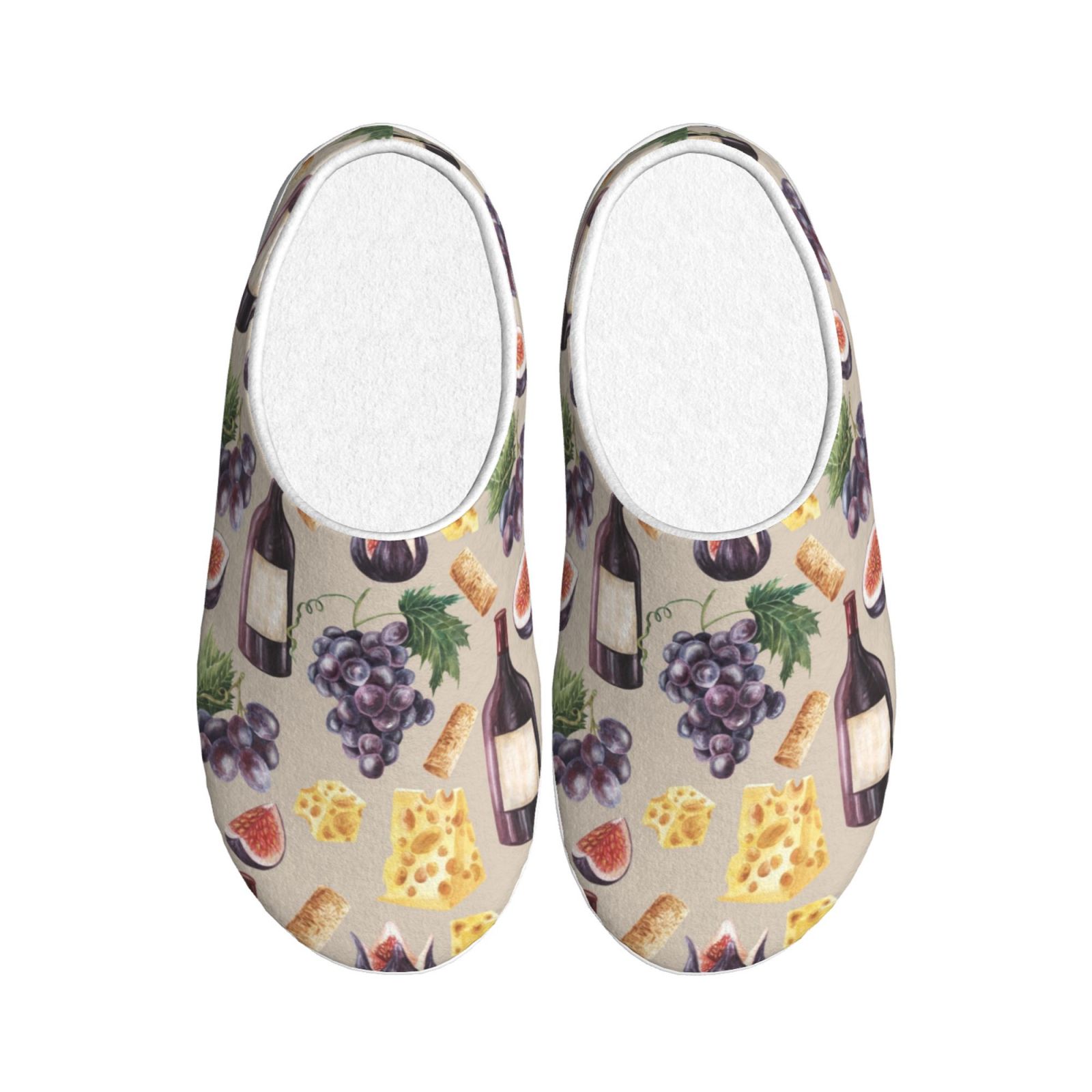 Daiia Glasses Of Red Wine Print Women’s Fuzzy Slippers Memory Foam ...