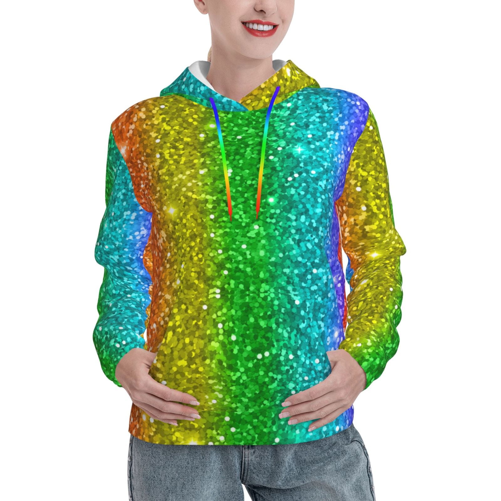 Daiia Glitter Rainbow Pattern Women's Fashion Hoodies & Sweatshirts ...