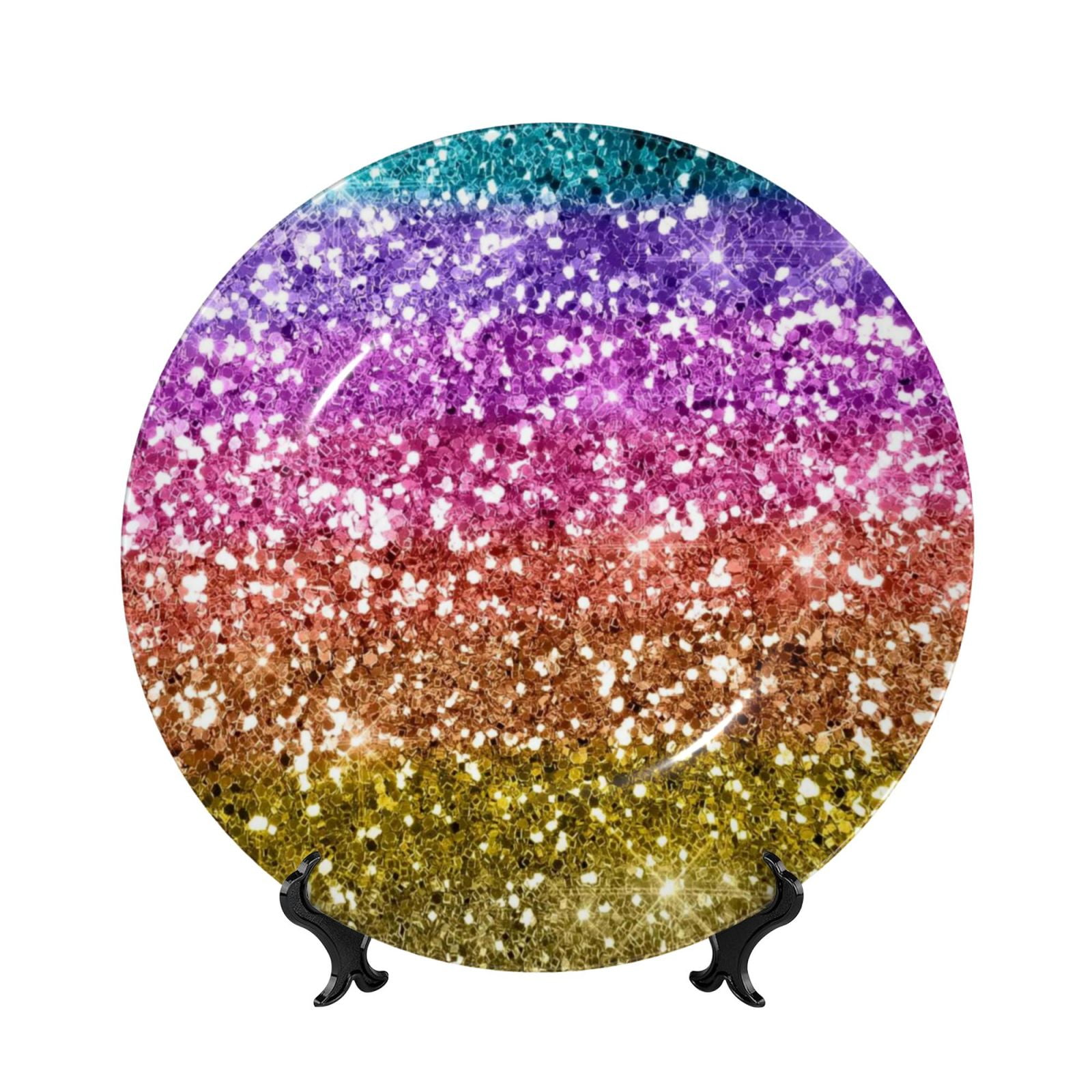 Daiia Glitter Rainbow Printed Pattern Ceramic Plate Dinner Plates Bone ...