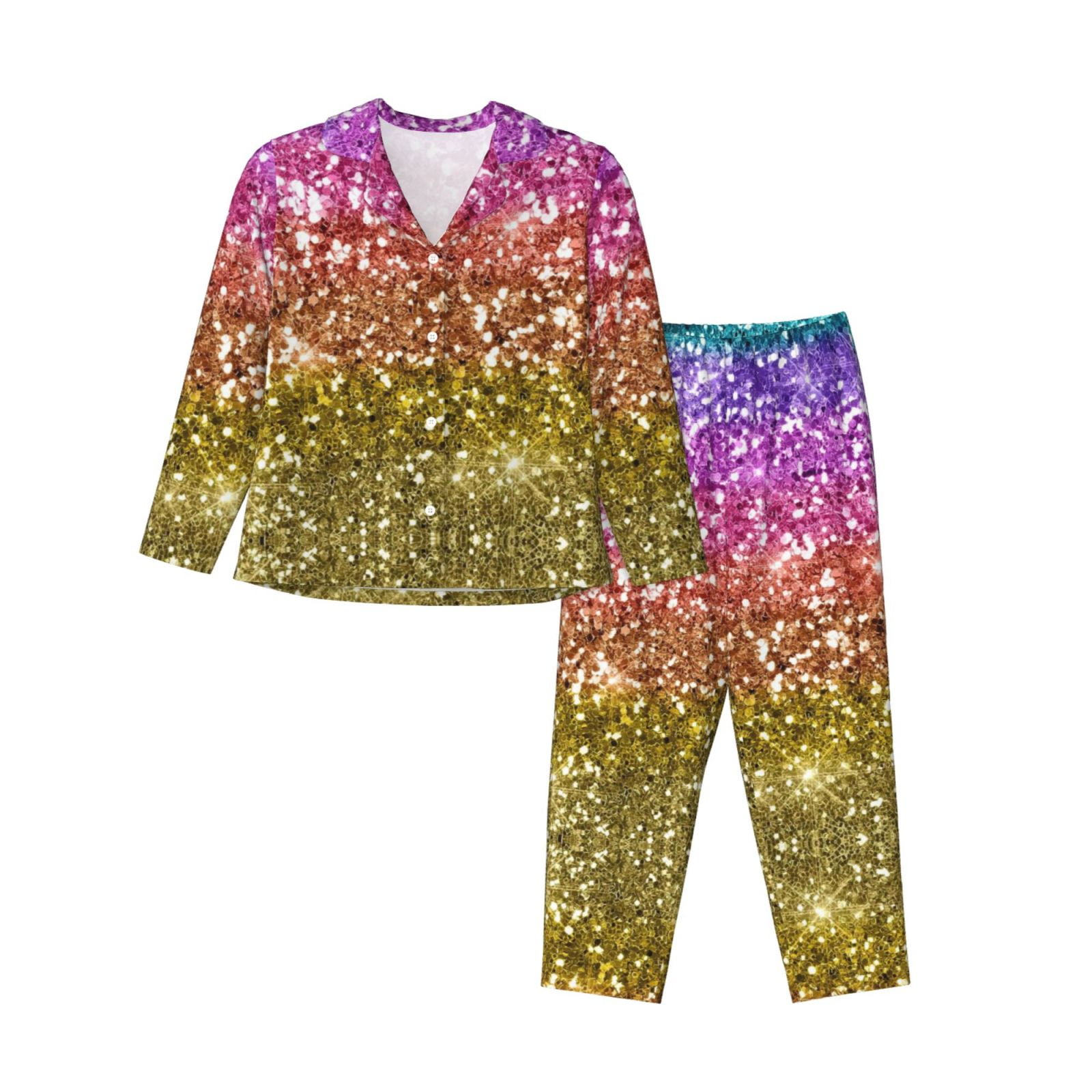 Daiia Glitter Rainbow for Women's Long-Sleeved Pajama Set – Soft ...