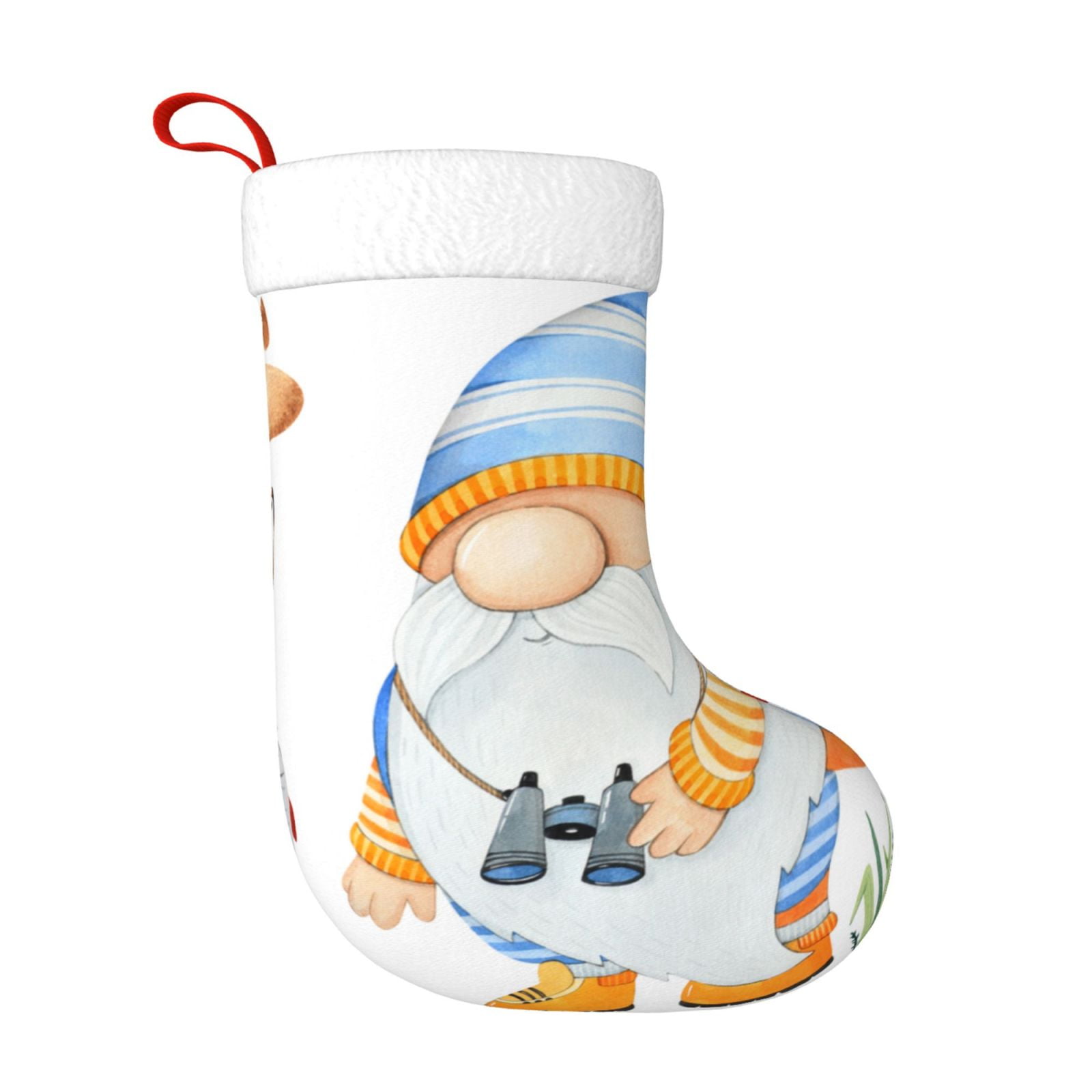 Daiia Gnome Camping Fishing Print Christmas Stocking，18"Large Knitted ...
