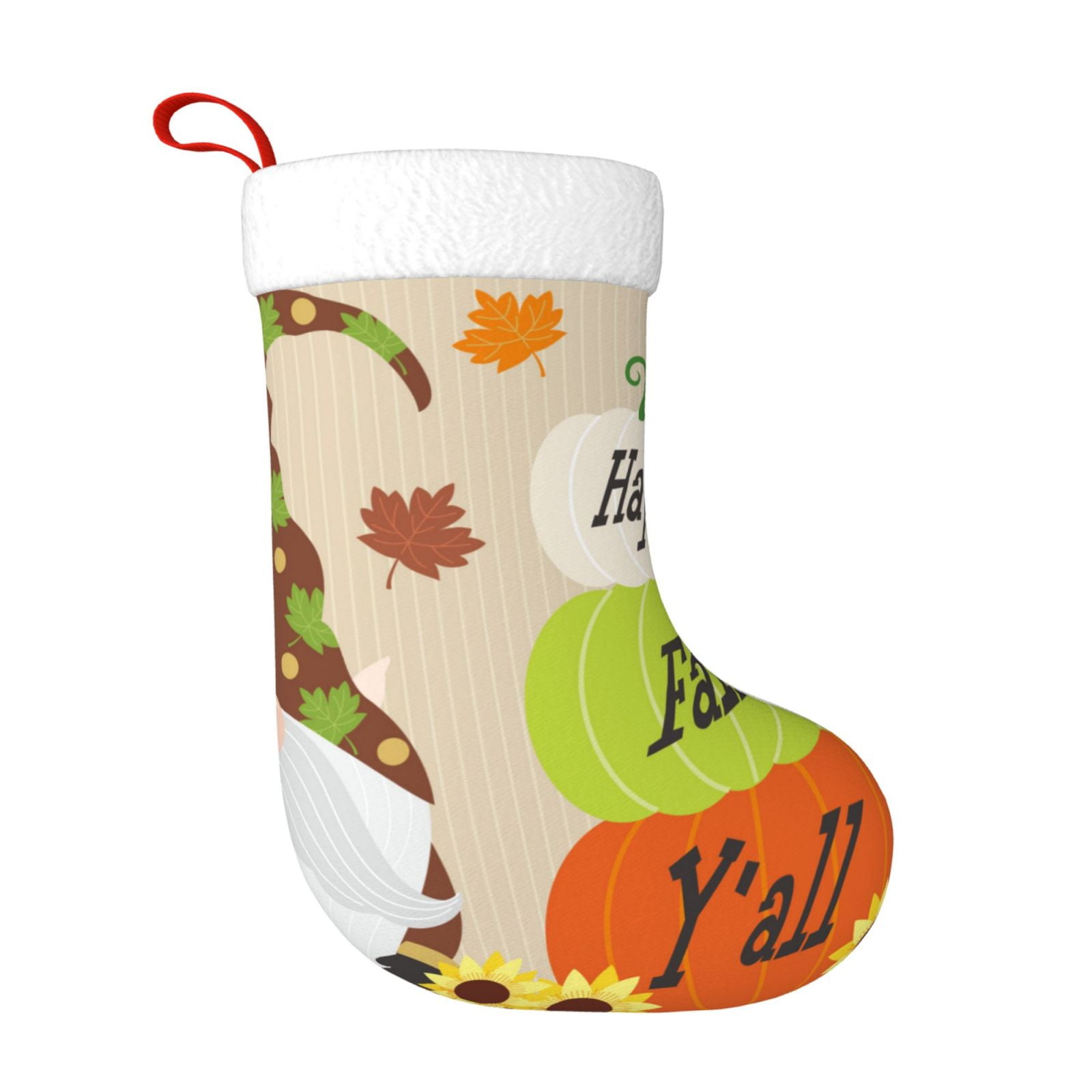 Daiia Gnome Happy Fall Print Christmas Stocking，18"Large Knitted Xmas ...
