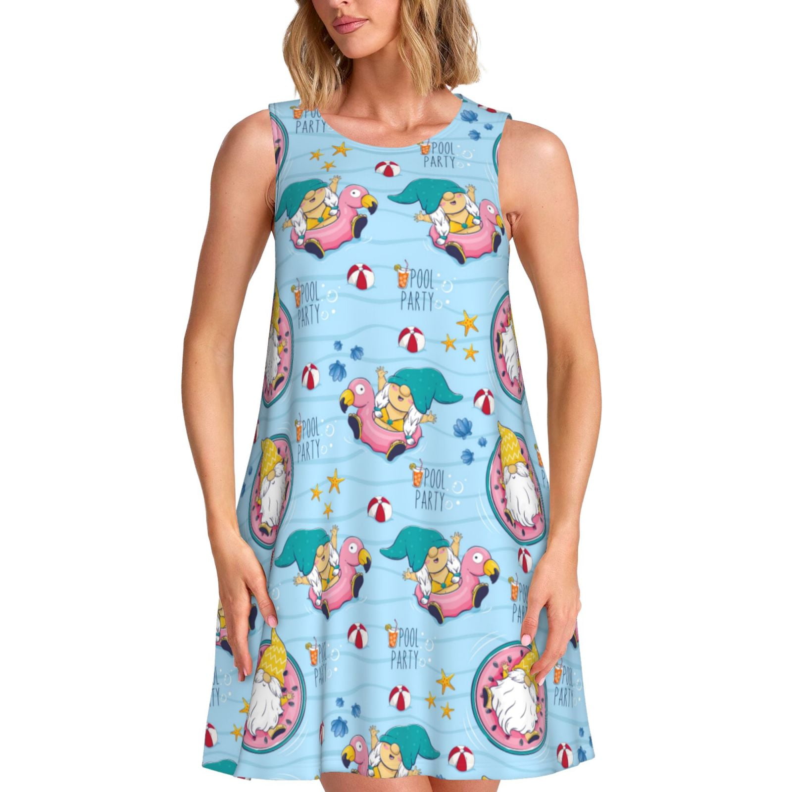 Daiia Gnome Pool Party Print Women's Dresses 2025 Trendy Short sleeve ...