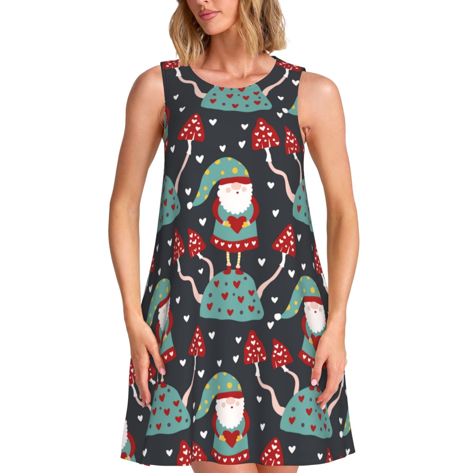 Daiia Gnome With Mushroom 2 Print Women's Dresses 2025 Trendy Short ...