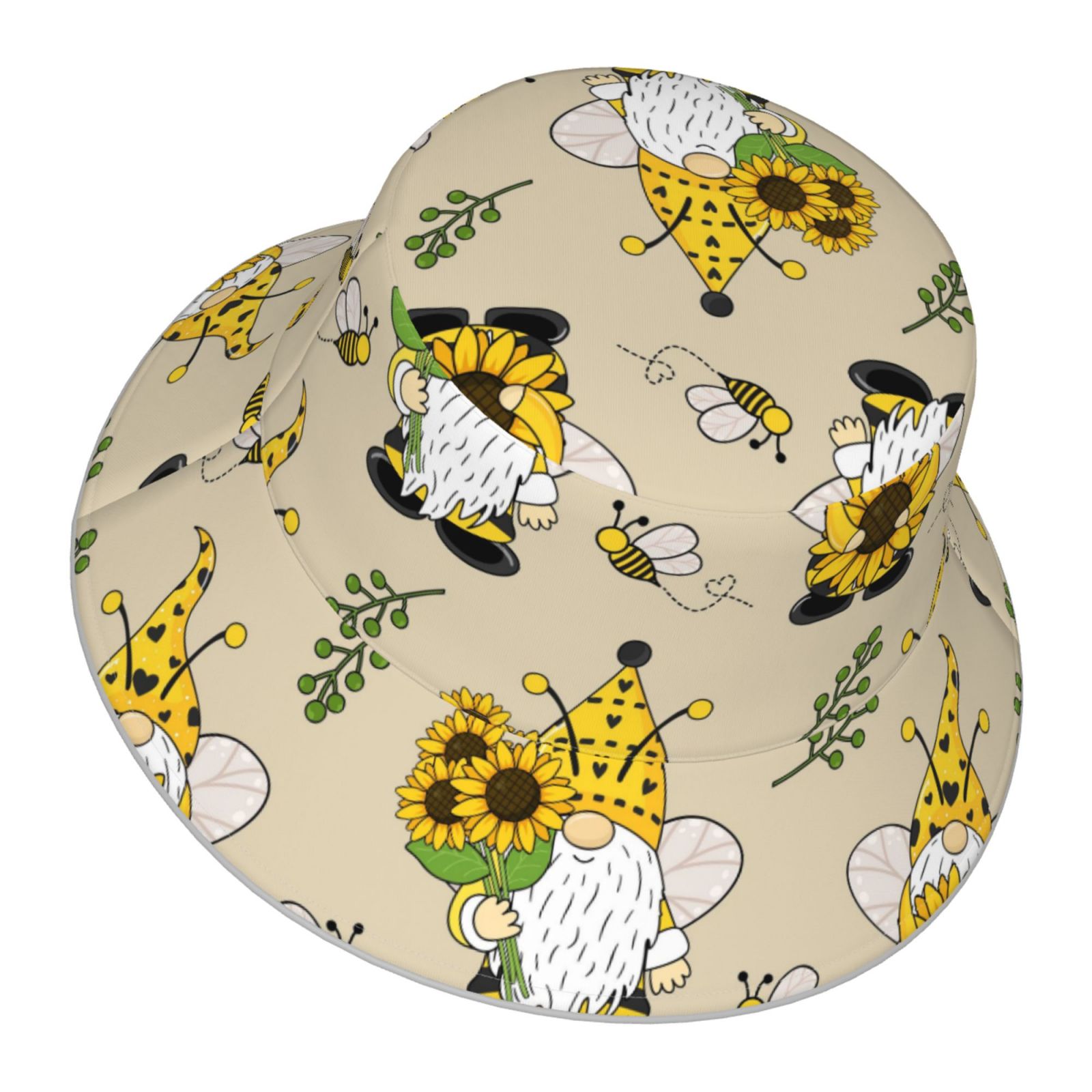 Daiia Gnomes Bees And Sunflowers Pattern Bucket Hat - Trendy Cotton Sun ...