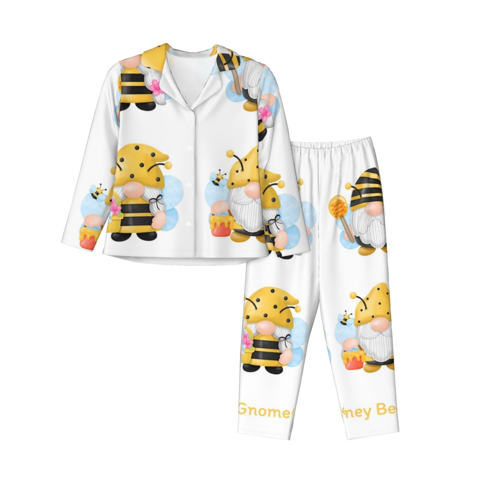 Daiia Gnomes Honey Bee for Women's Long-Sleeved Pajama Set – Soft ...