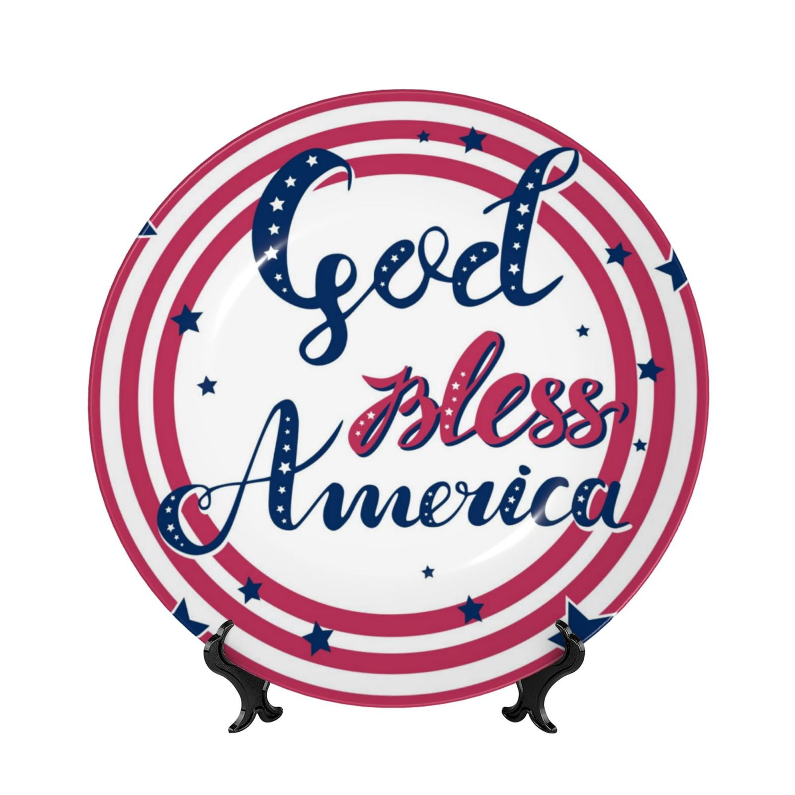 Daiia God Bless America Patriotic Star Printed Pattern Ceramic Plate ...
