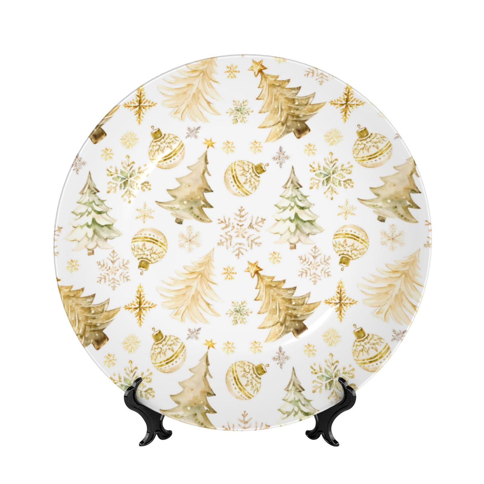 Daiia Gold Christmas Tree Printed Pattern Ceramic Plate Dinner Plates ...
