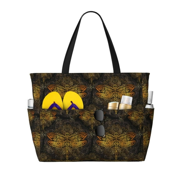 Daiia Gold Dragonfly Mandala Beach Travel Bag - Water-Resistant Beach ...