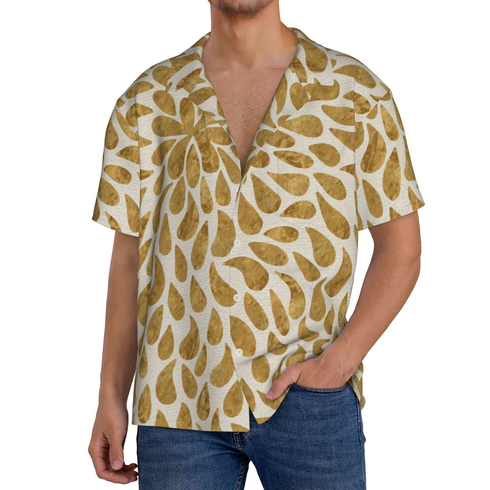 Daiia Gold Drops Men's Linen Shirts Short Sleeve Casual Shirts Button ...