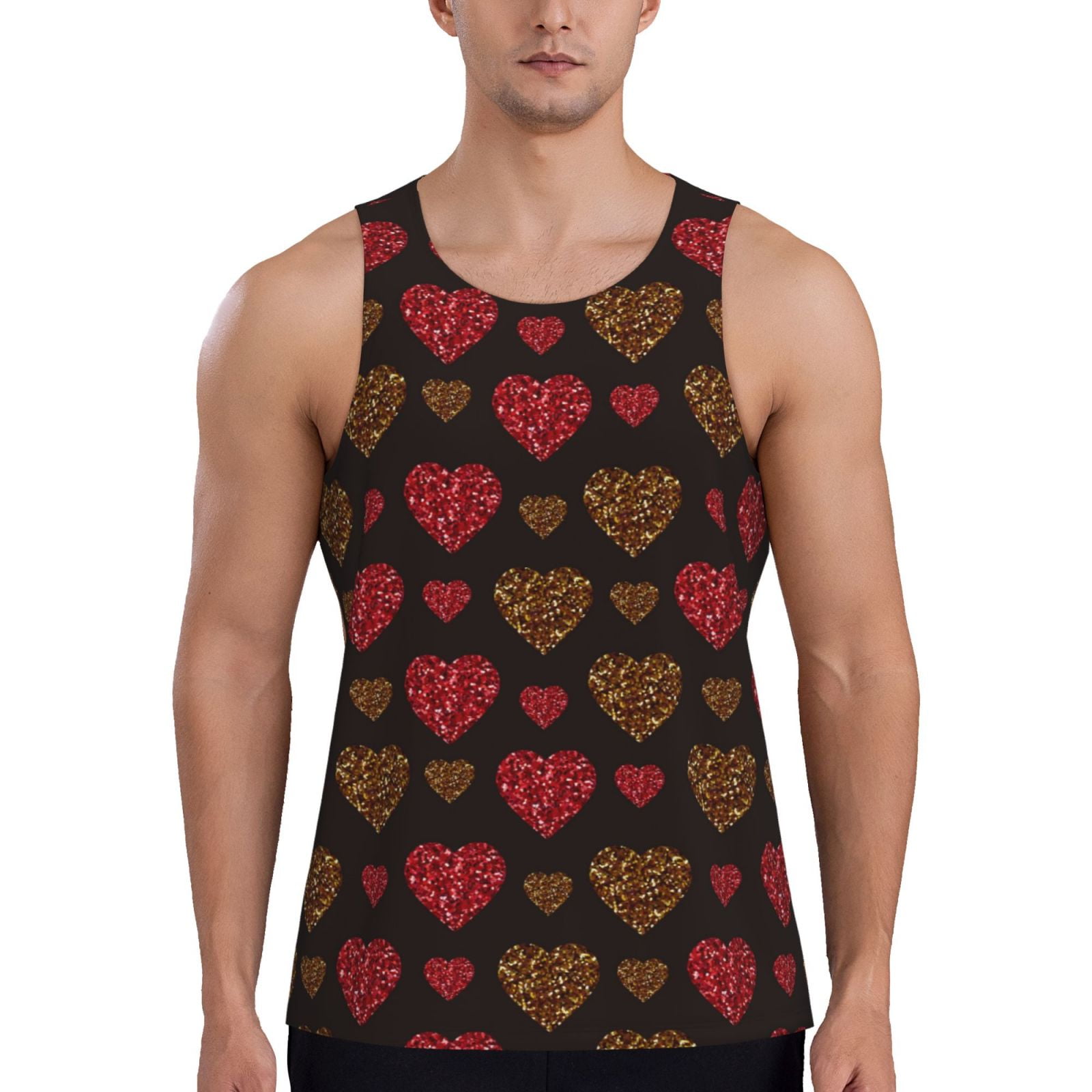 Daiia Gold Glitter Heart Printed Men's Quick Dry Fit Muscle Tank Top ...