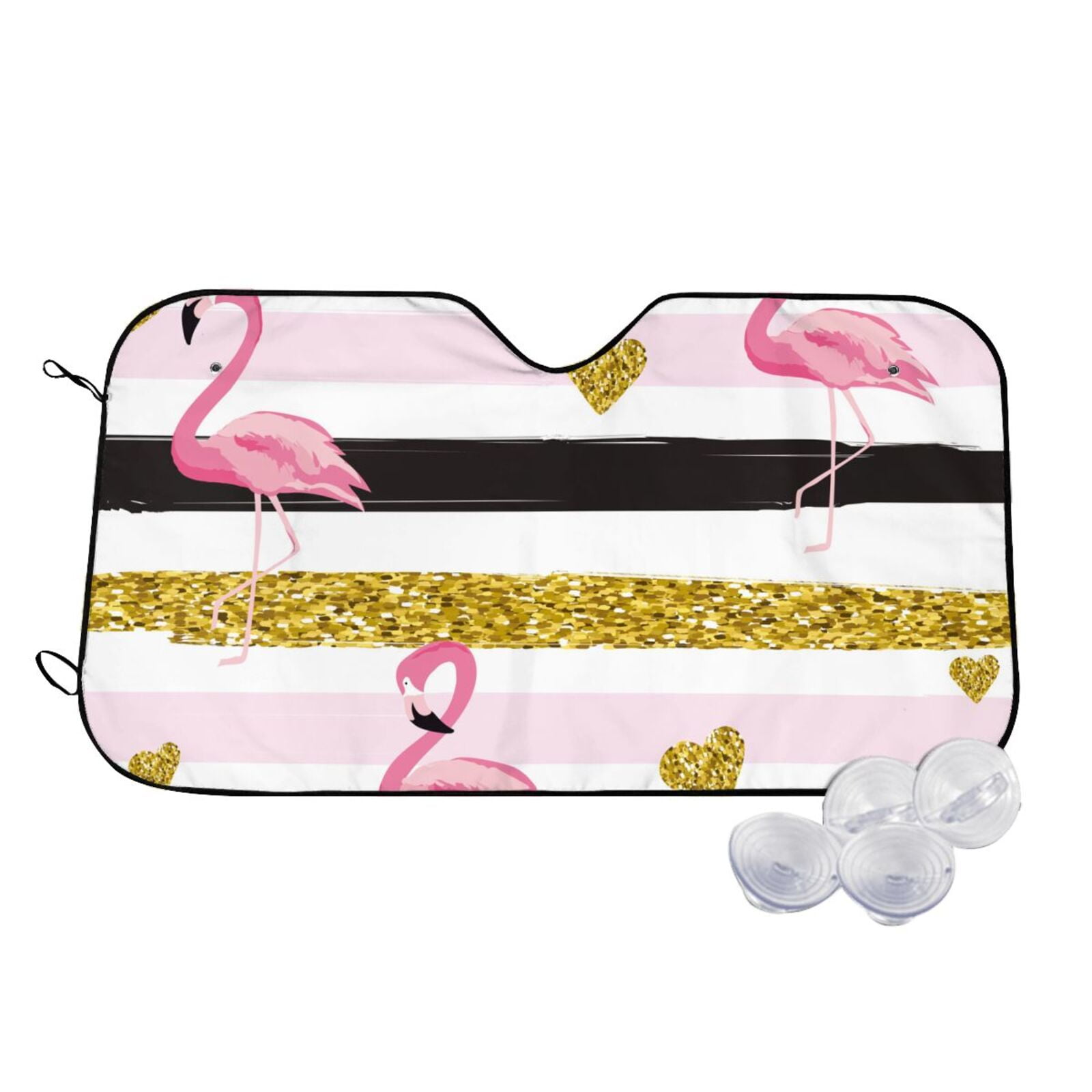 Daiia Gold Glittering Hearts and Flamingos Windshield Sun Shade for Car ...
