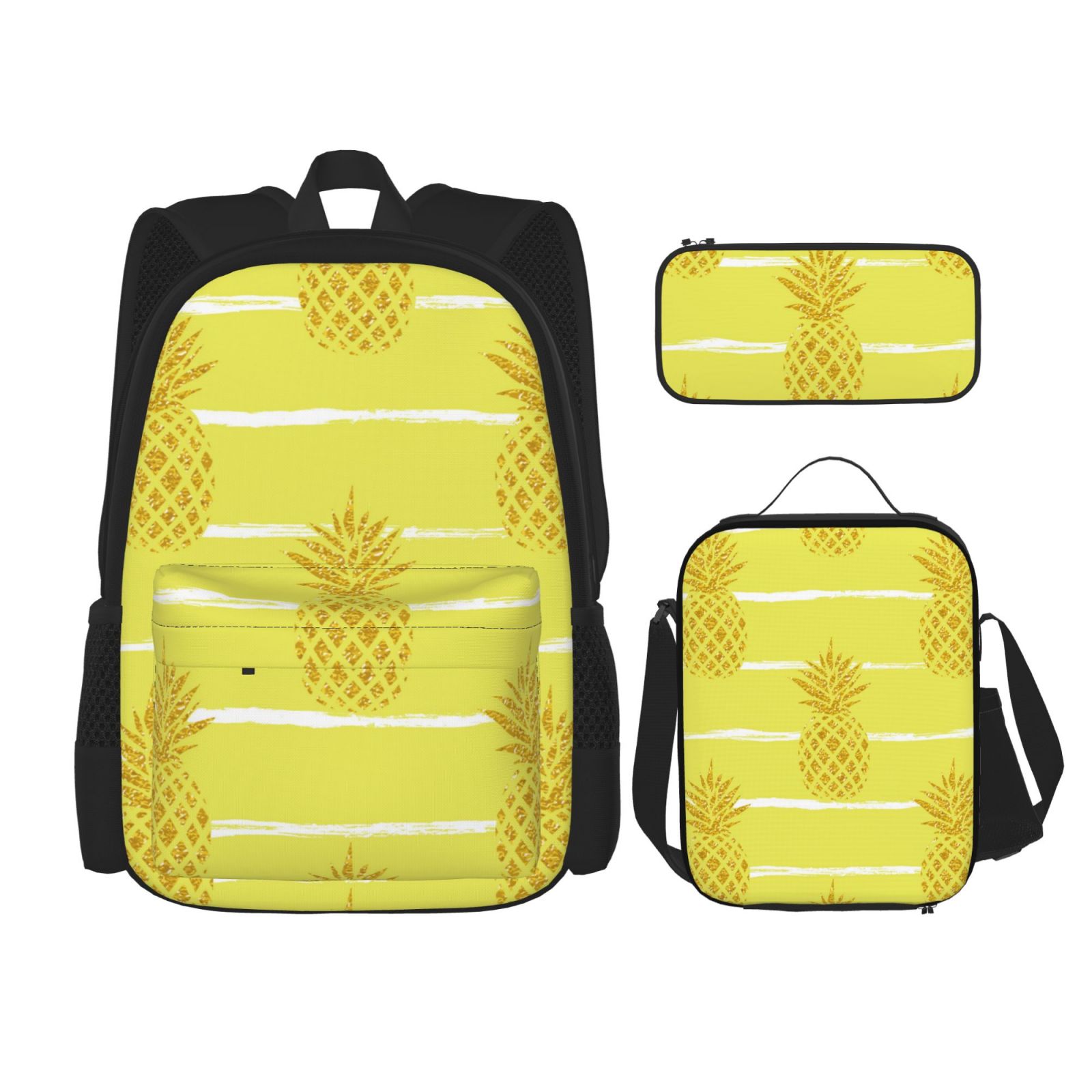 Daiia Gold Pineapple School Bag Set -Backpack with Pencil Case and Lunch Bag,3-in-1 School Bag ...