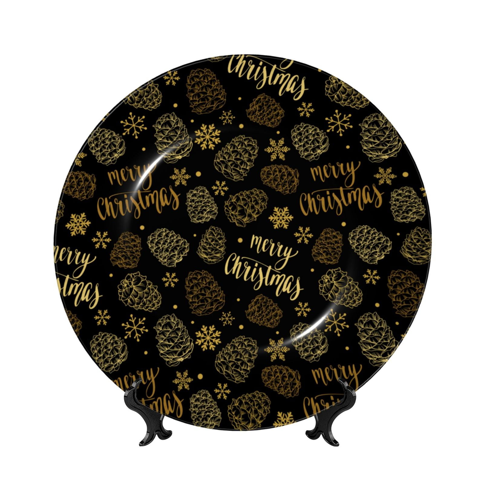 Daiia Gold Pinecone Merry Christmas Printed Pattern Ceramic Plate ...