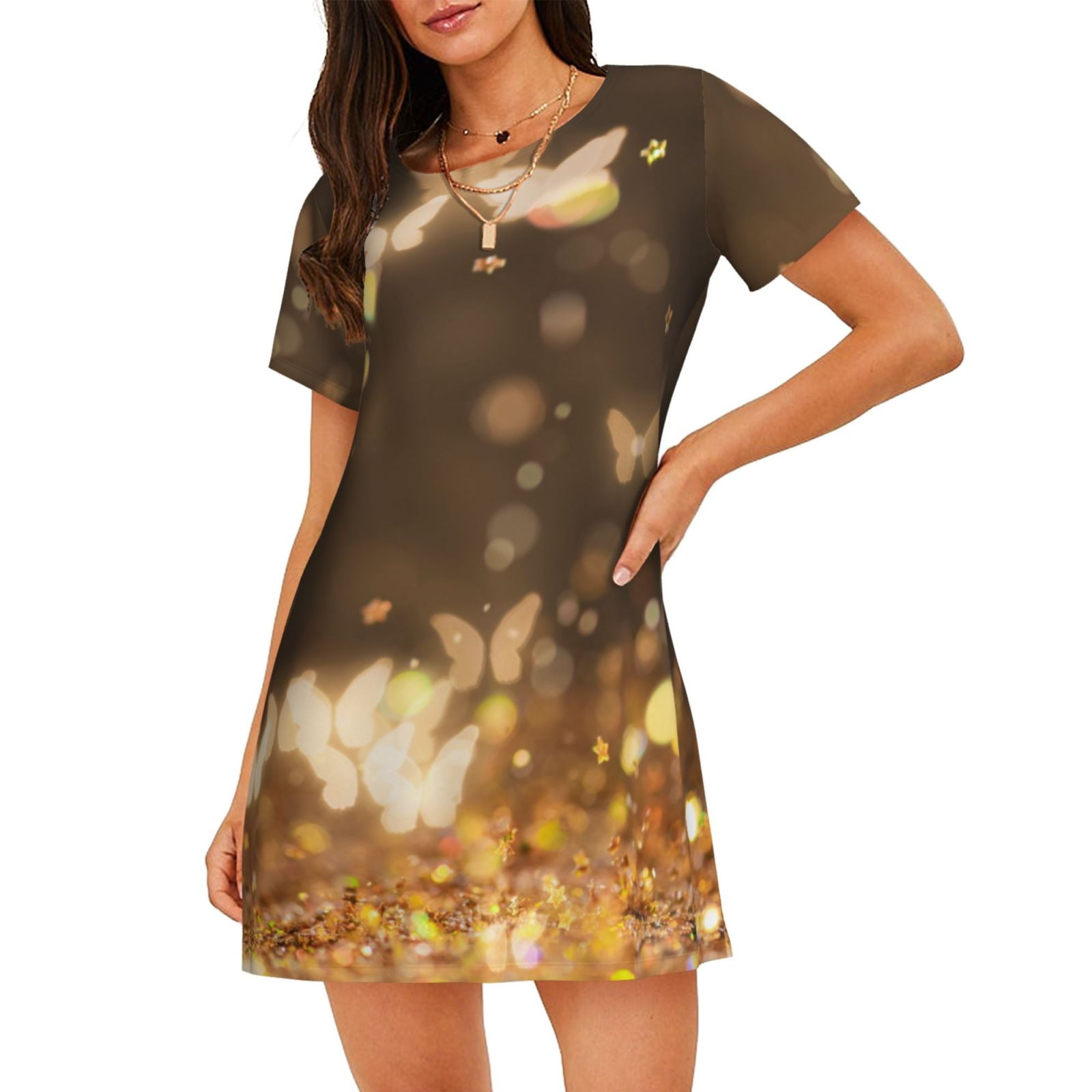 Daiia Gold butterfly glitter Print Women's Nightshirt Soft Nightgowns ...