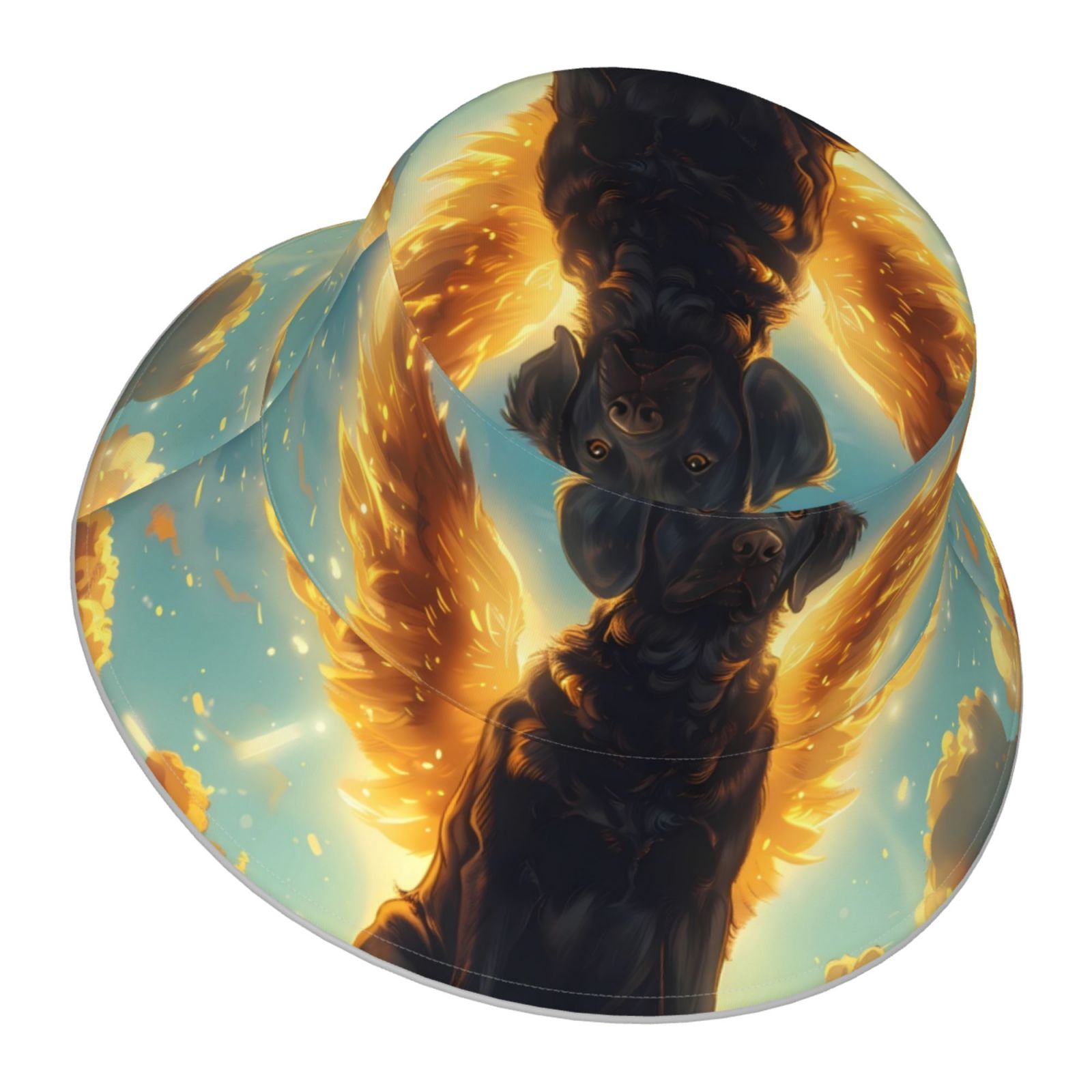 Daiia Golden Cloud Winged Dog Pattern Bucket Hat - Trendy Cotton Sun ...